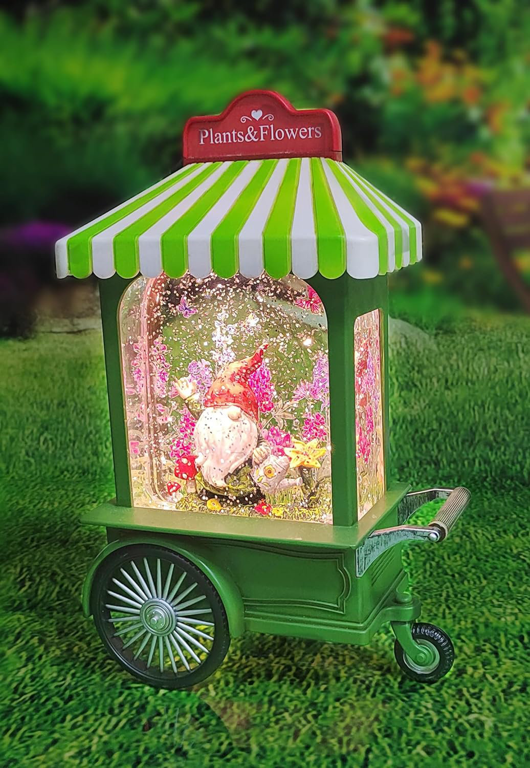 Moments in Time 10.83”H Acrylic LED Cart w/ Gnome - Water Spinning ...