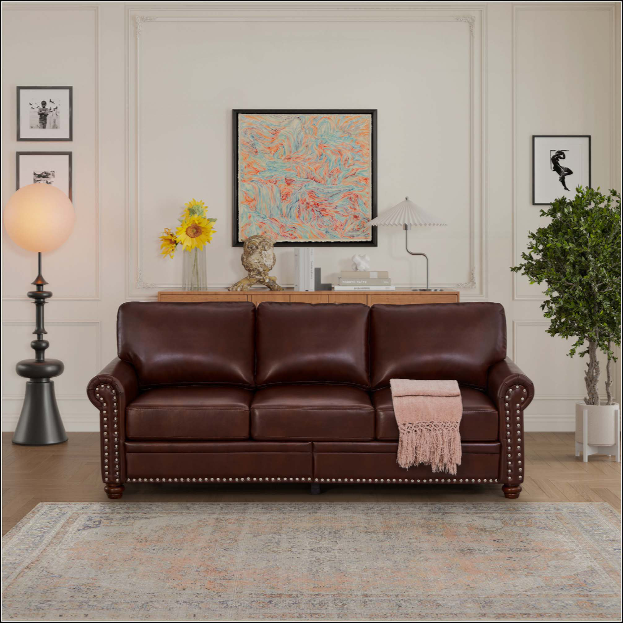 Canora Grey Classic Living Room Nails Sofa Faux Leather | Wayfair