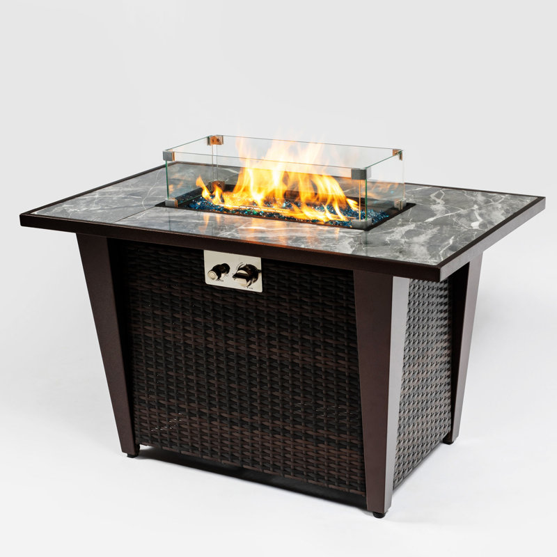 Latitude Run® 42Inch Rattan Fire Pit Table With Ceramic Tile Tabletop ...