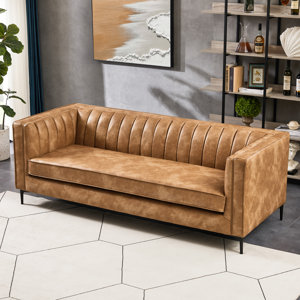 Trent Austin Design® Pecora 84.5" Faux Leather Tuxedo Arm Sofa ...