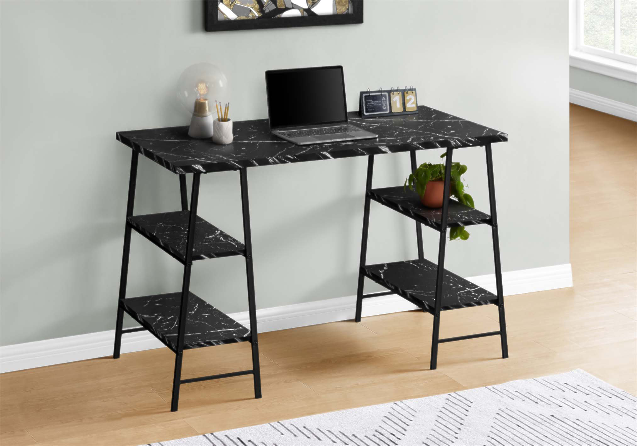 17 Stories Contemporary Metal Computer Desk with Marble-Look Laminate ...