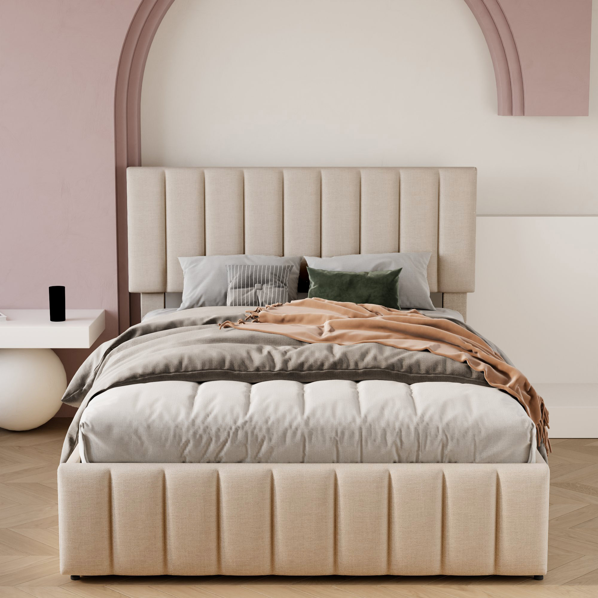 Mercer41 Juhi Upholstered Tufted Linen Platform Bed with Lift-up ...