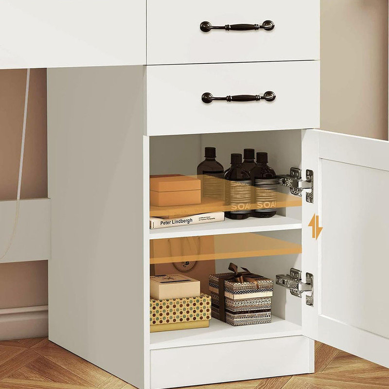 Ivy Bronx Makeup Vanity with Lights, Large Mirror Vanity with 3 Drawers ...