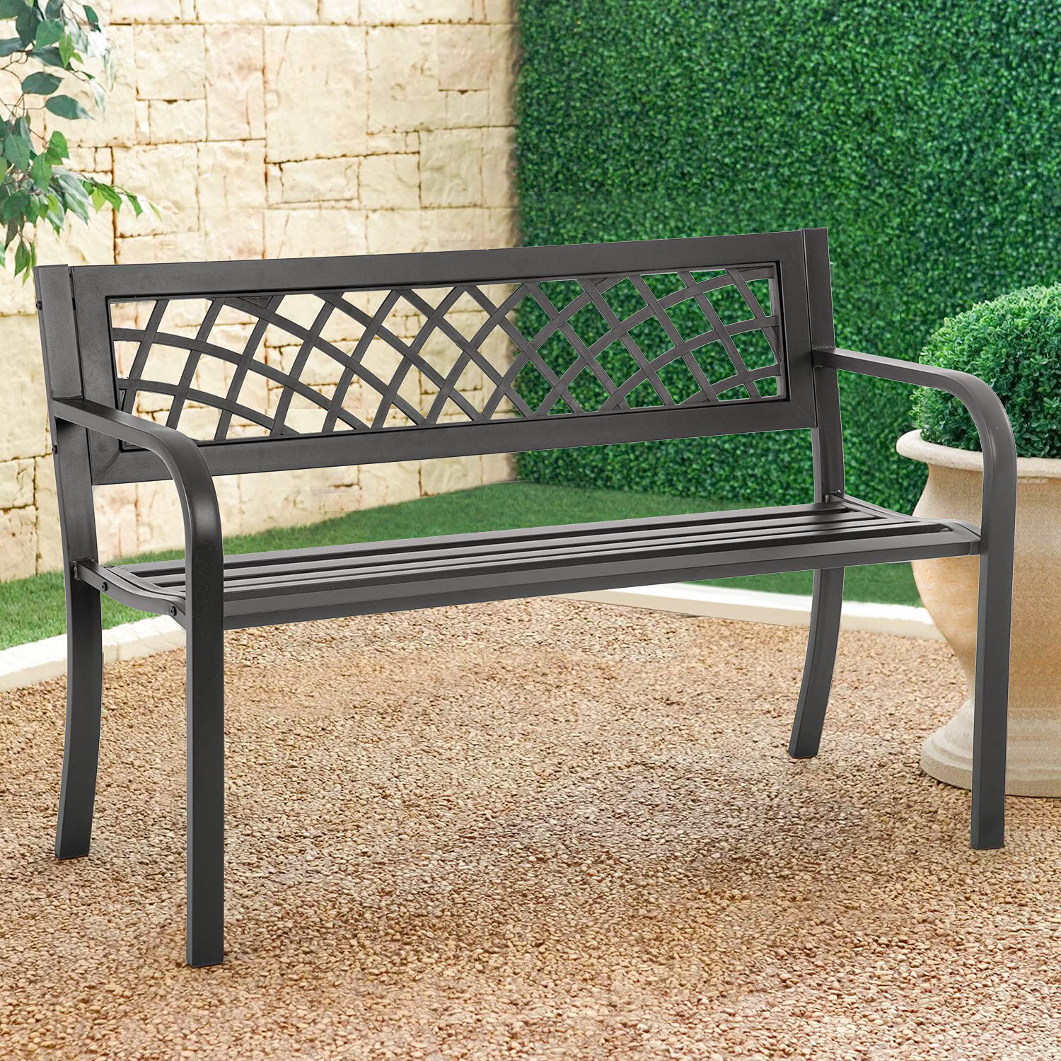 Red Barrel Studio® Outdoor Benches,Iron Steel Frame Patio Bench With ...