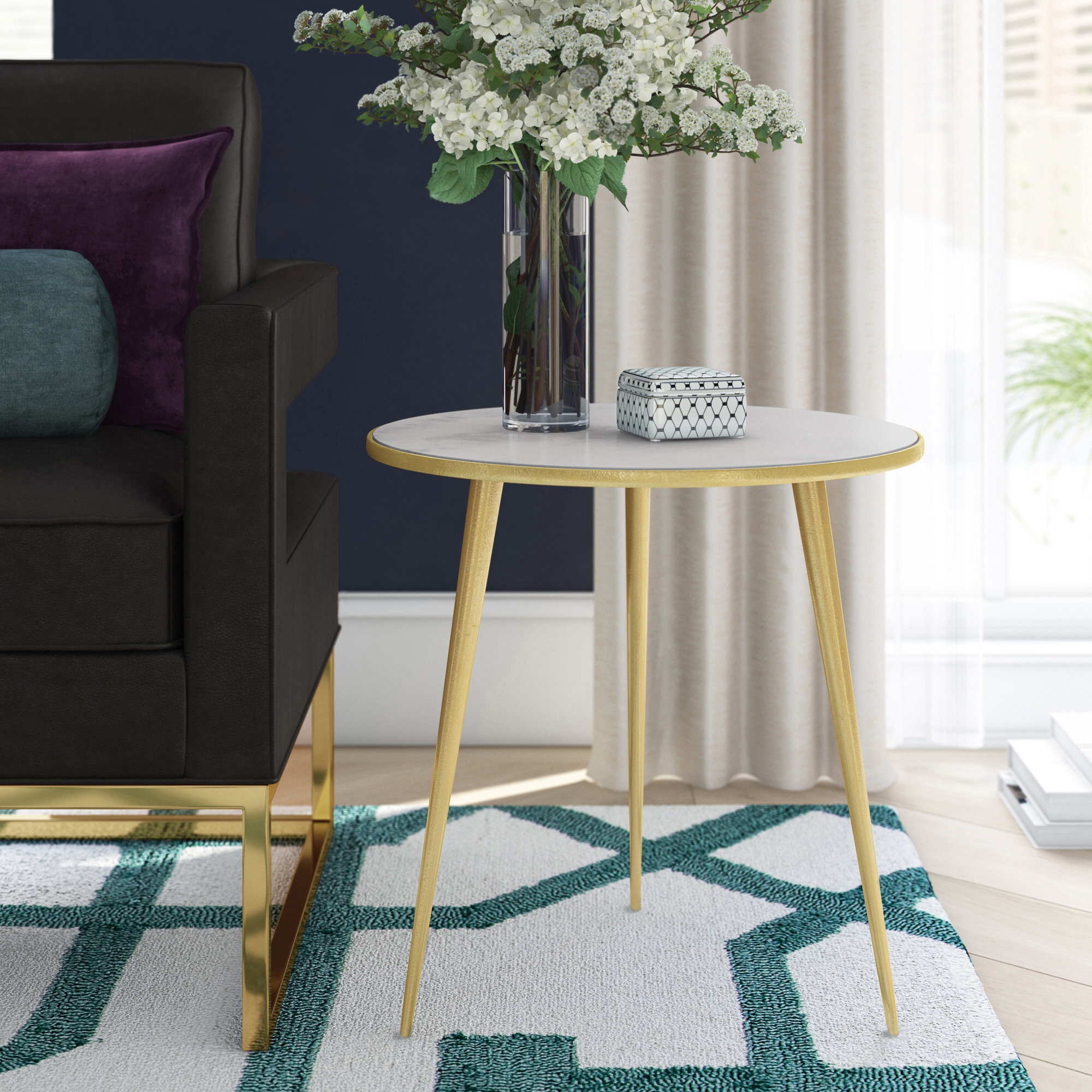 Mercer41 Arkadelphia Aluminum Metal Side End Accent Table with Marble ...