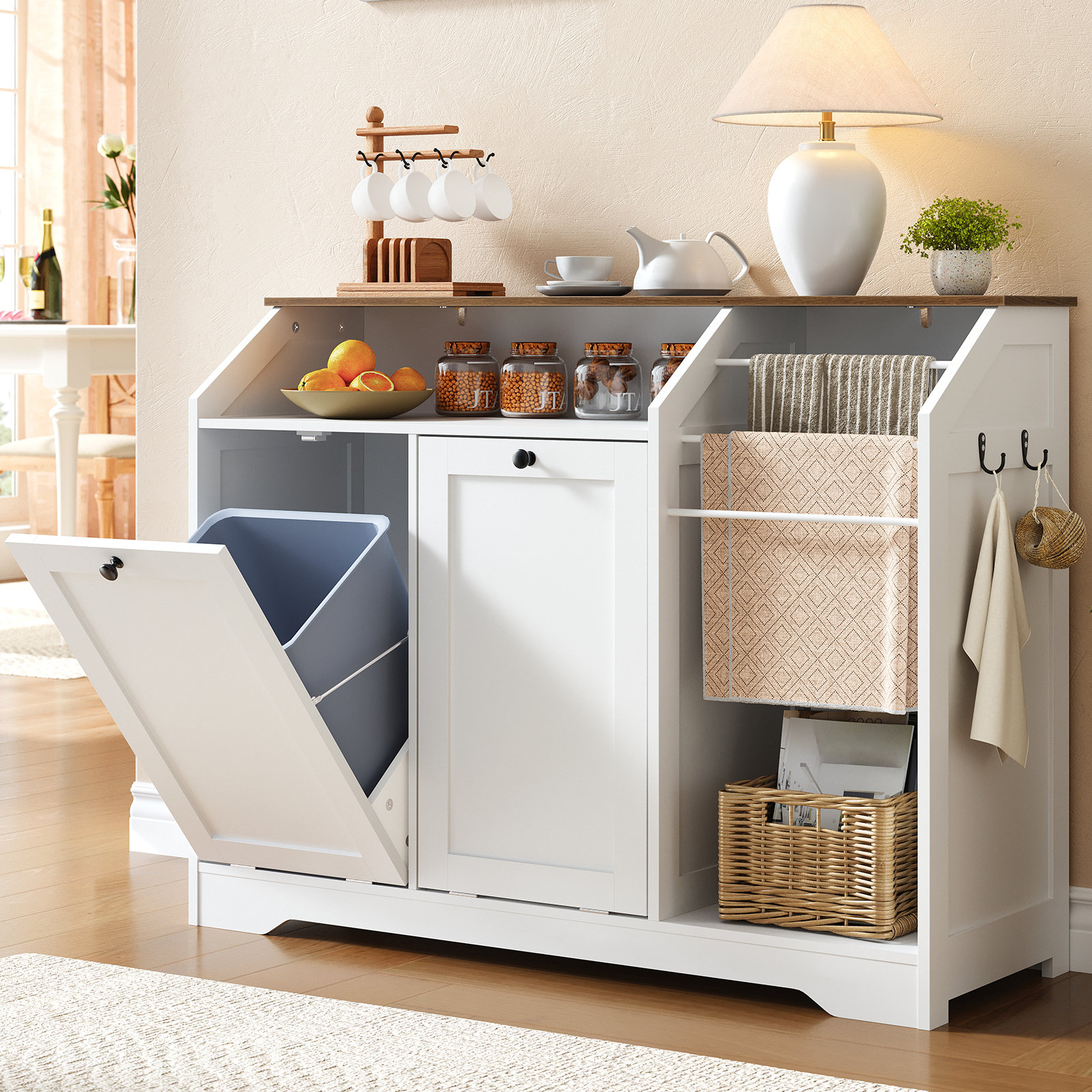 August Grove® 43.3" Laundry Hamper Cabinet, Double Tilt-out Laundry ...