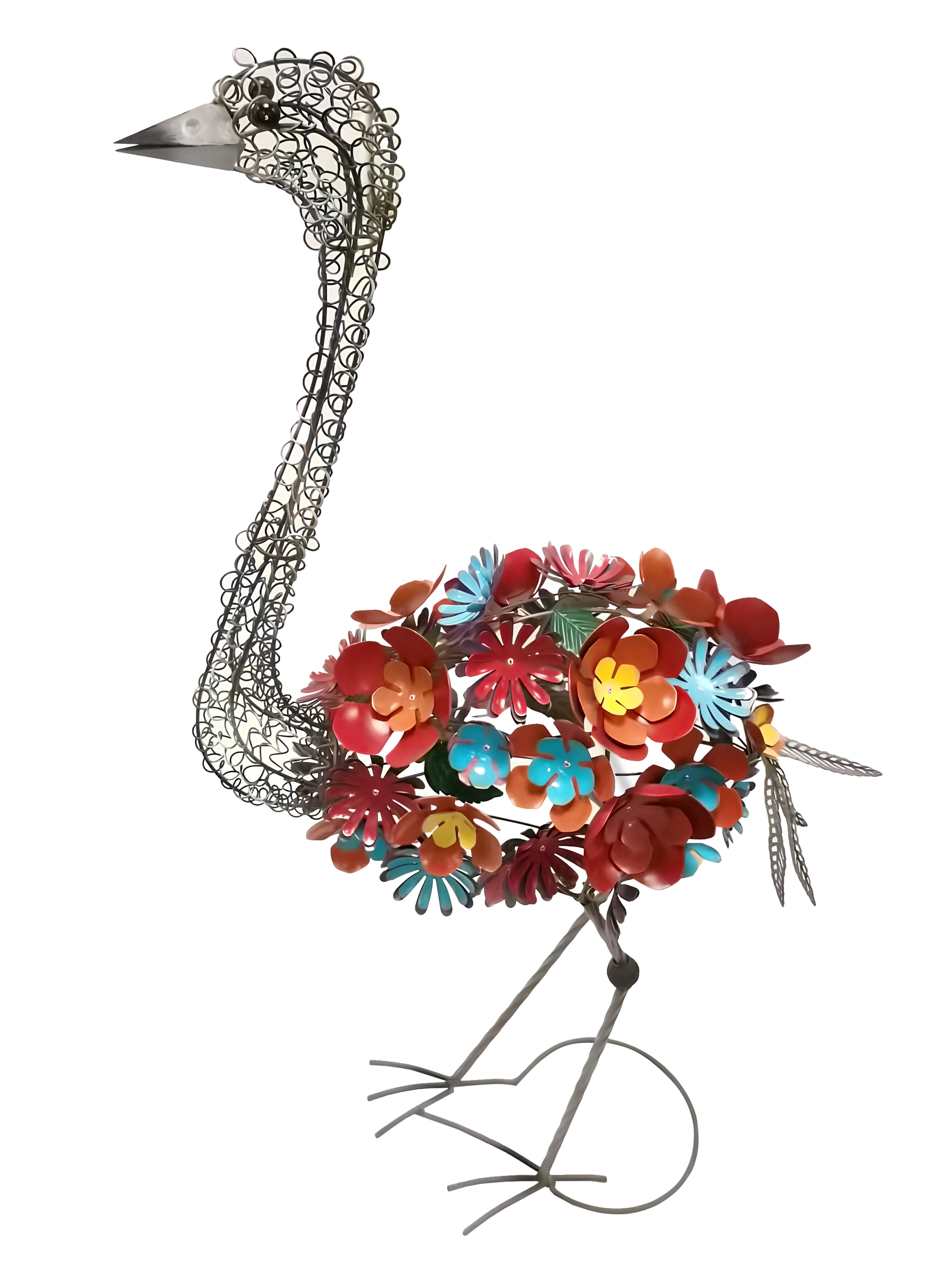 Continental Art Center Metal Ostrich Floral Garden Statue with Flower ...