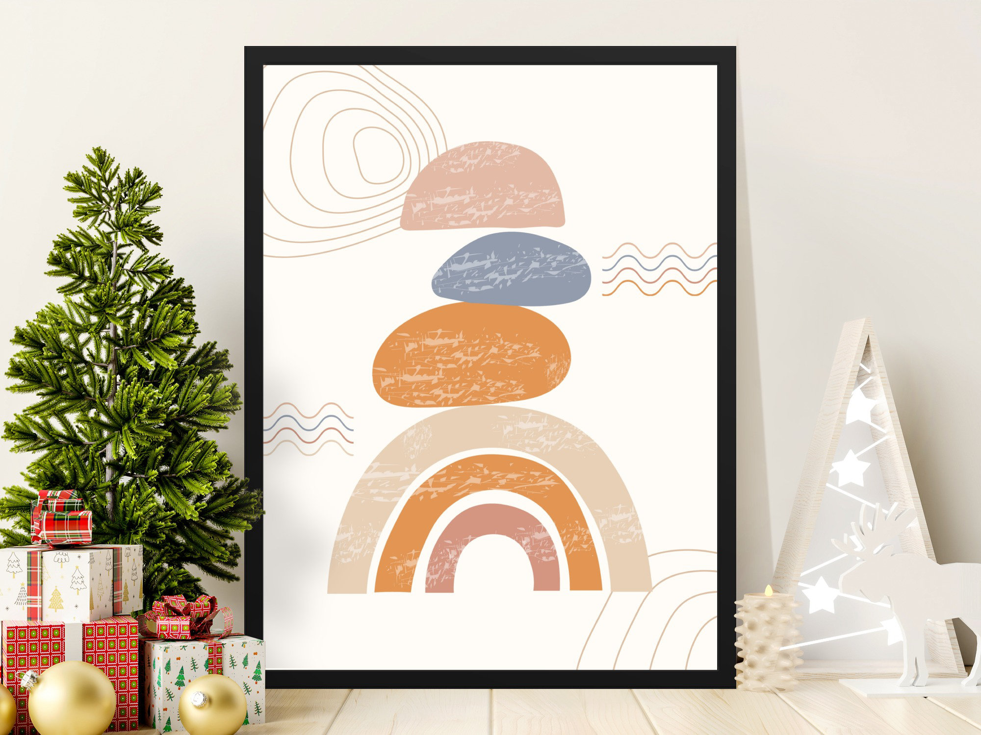 Lark Manor Boho Style Rainbow with Stones Arrangement Art Print ...