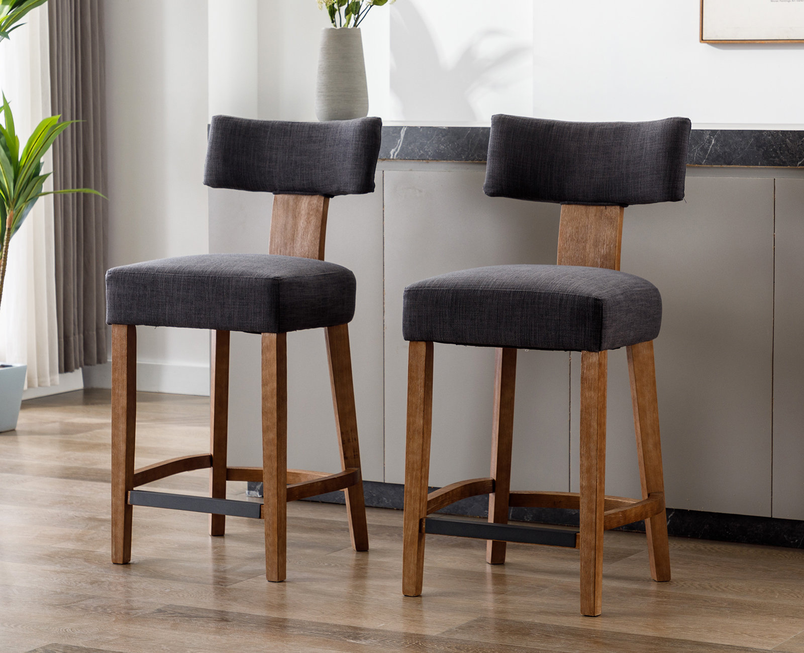 Corrigan Studio® Mid Century Modern Bar Stools Farmhouse Upholstered ...