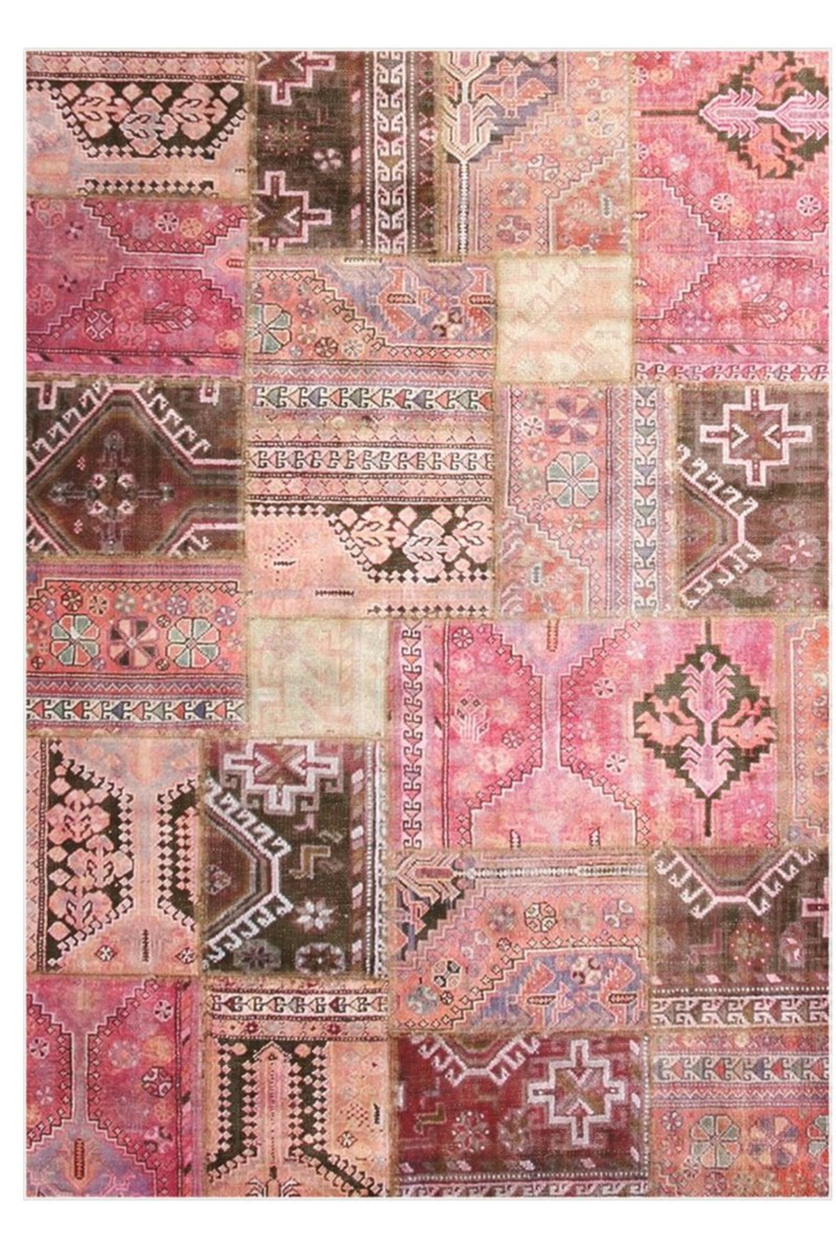 Rugpera Albanie Pink And Brown Color Patchwork Design Carpet Machine ...