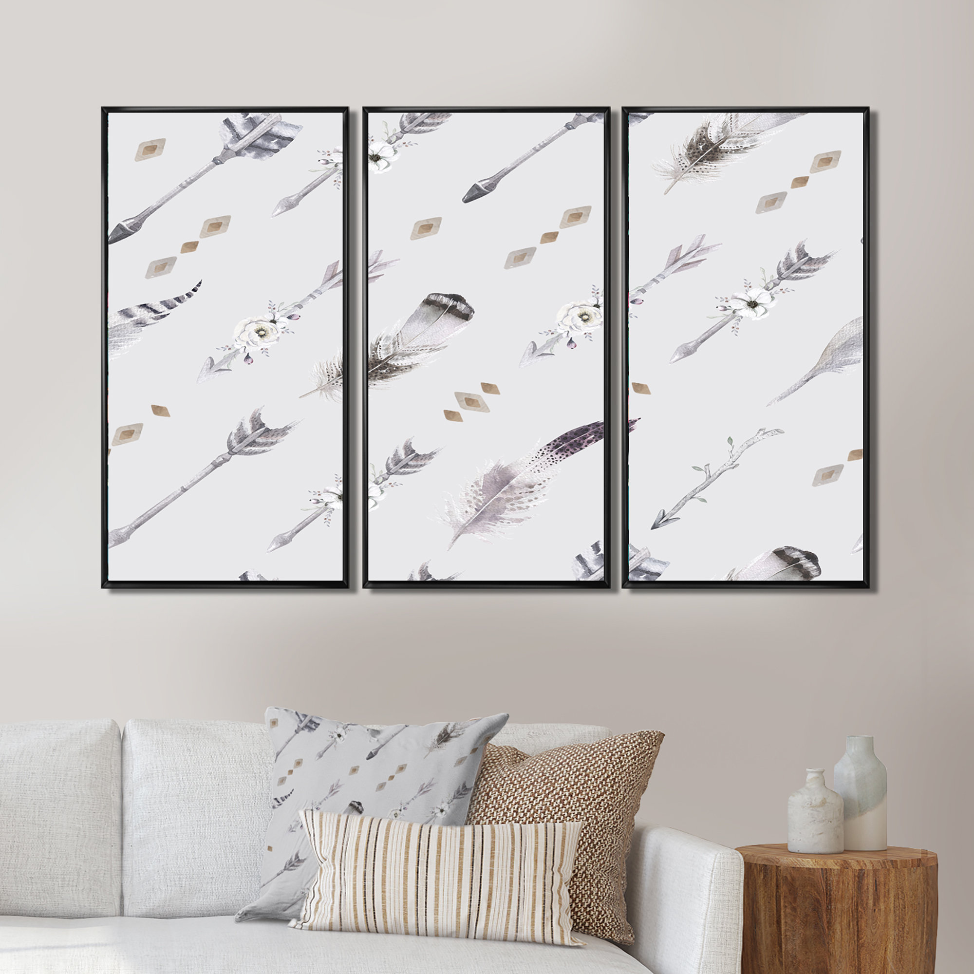 Dakota Fields Boho Feathers and Arrows III - 3 Piece Floater Frame ...