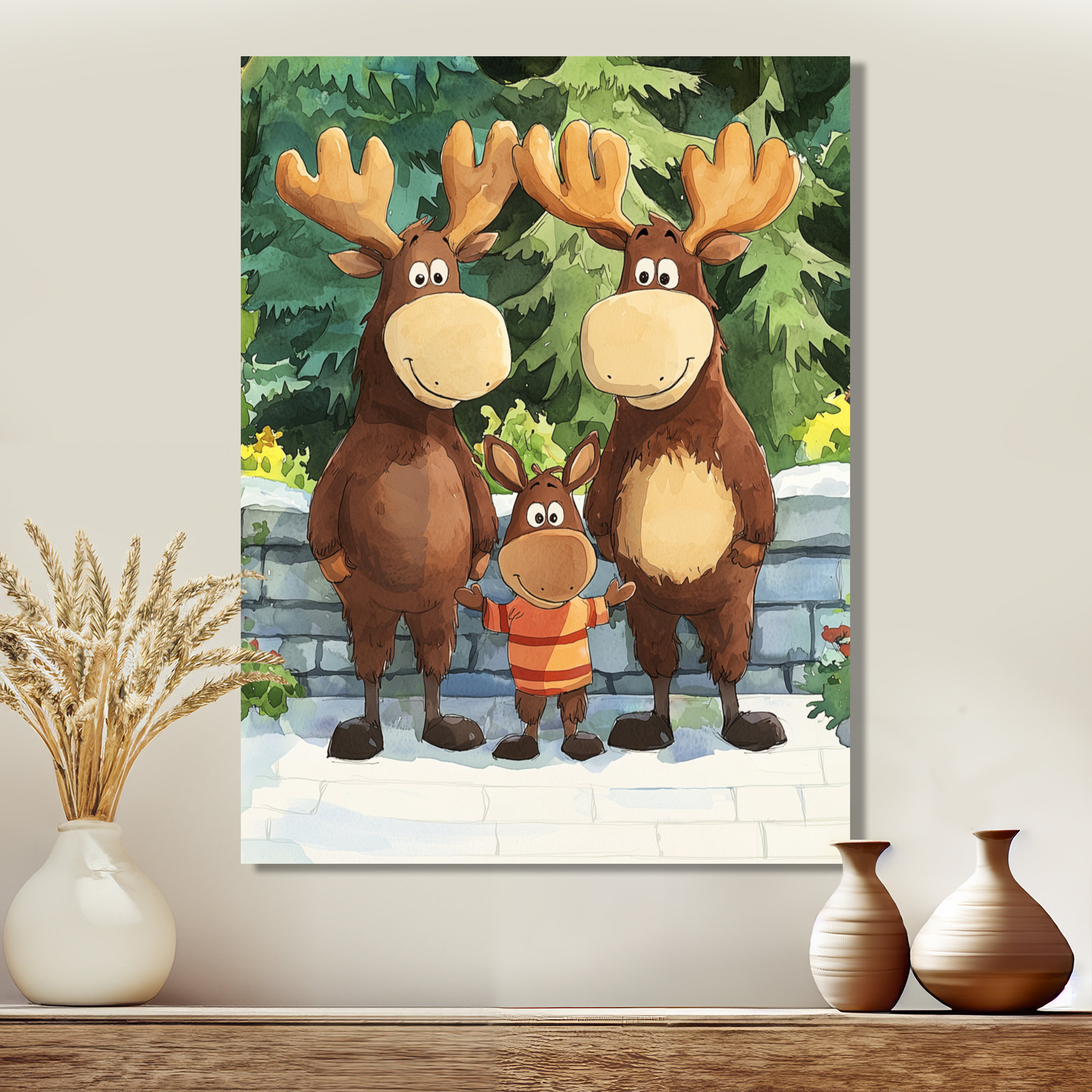 Latitude Run® Funny Family Of Moose Cartoons II - Nursery's Canvas ...