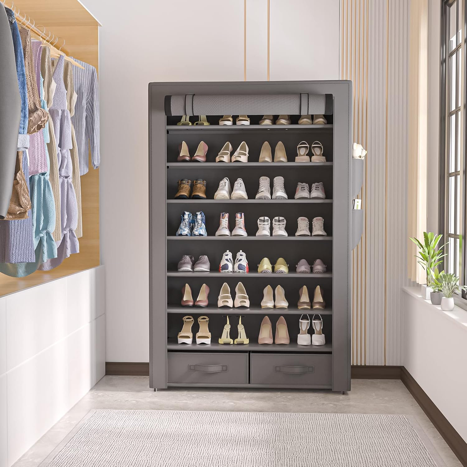 Rebrilliant Tall Shoe Rack Dustproof Cabinet Large Capacity 8 Tier Shoe ...