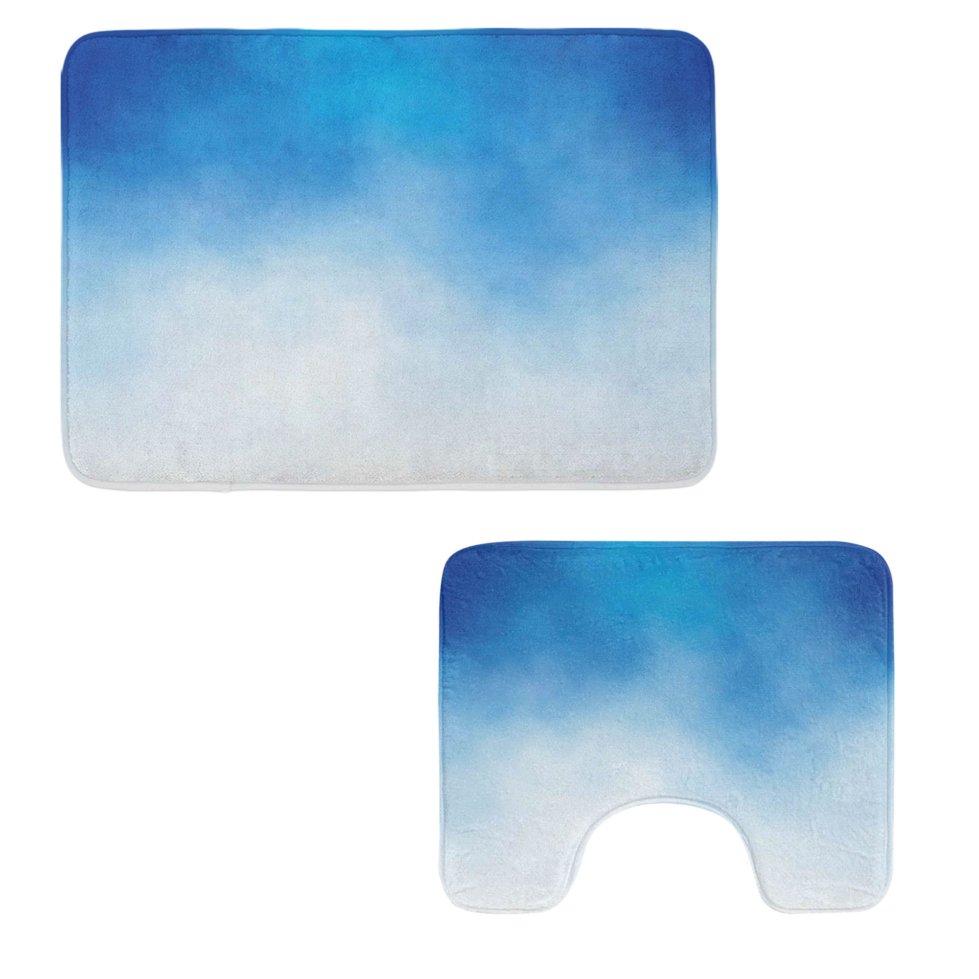 East Urban Home Blue Bathroom Rug Set 2 Pieces Rectangle & Contour Mats ...