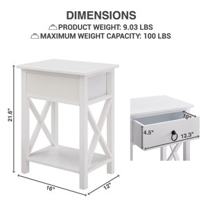 Breakwater Bay Perrins 1.8ft Small Night Stand with Storage Shelf and ...