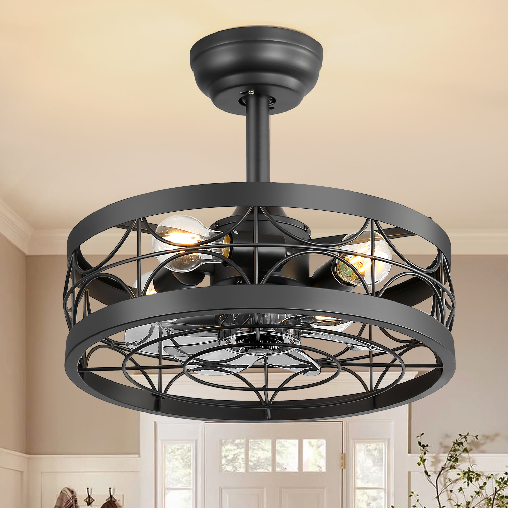 Winston Porter Grussing 17" 7-Blade Indoor Enclosed Caged Black Ceiling ...