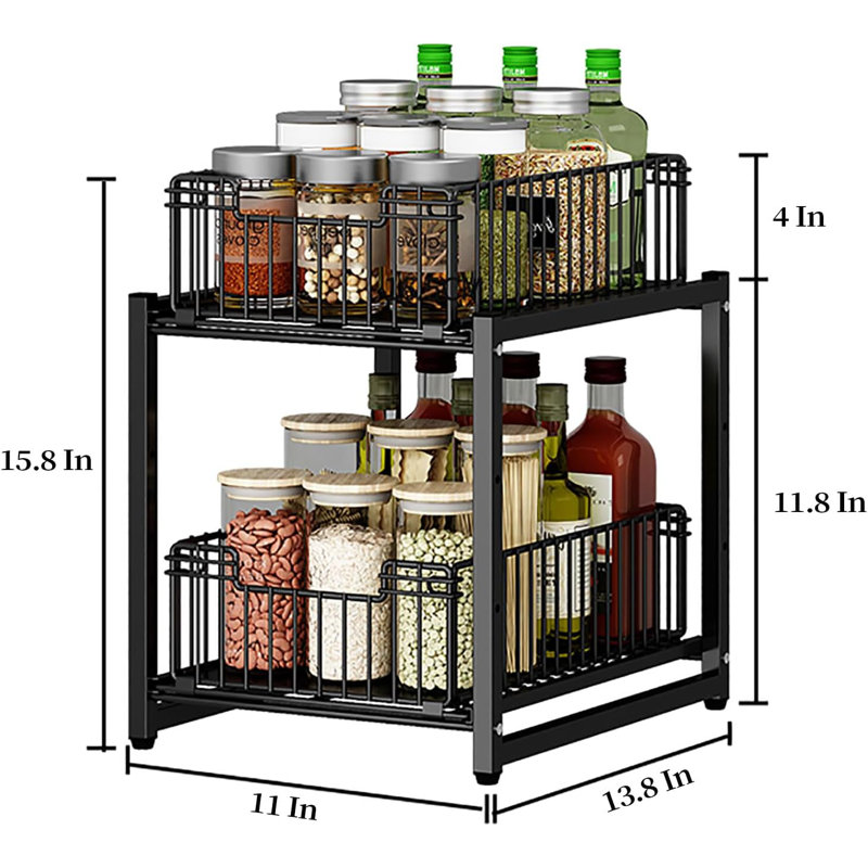 HAPPY LIFE Sliding 2-Tier Cabinet Organizer With Rust-Proof Shelves ...