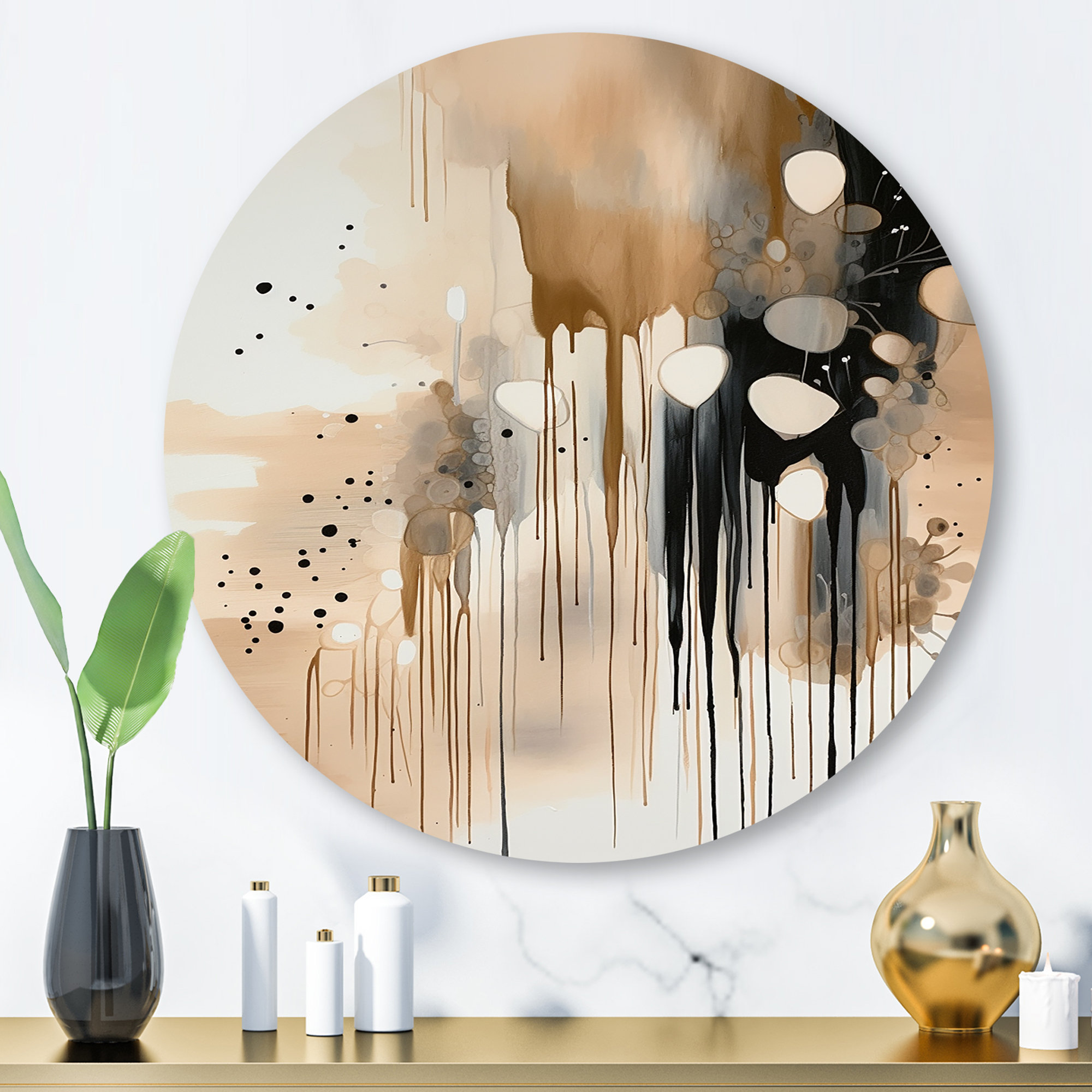 Mercer41 Edilmar Brown Mindful Abstraction III - Abstract Round Metal ...