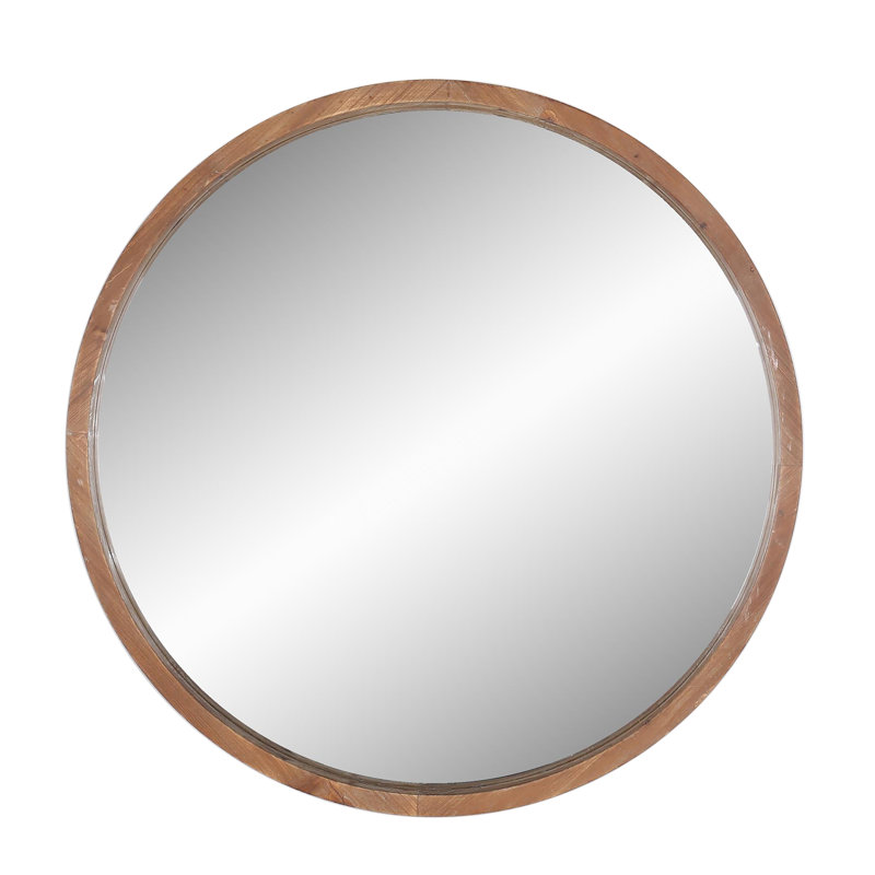 Latitude Run® Neutral Wood Brown 32" Round Mirror - 32" x 32" x 1 ...
