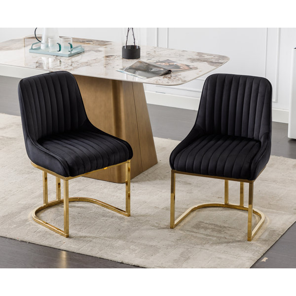 Everly Quinn Junias Dining Chair Velvet Upholstered Dining Chairs ...