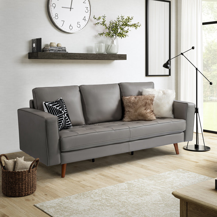 George Oliver Suzanna 82"W Transitional Genuine Leather Sofa | Wayfair