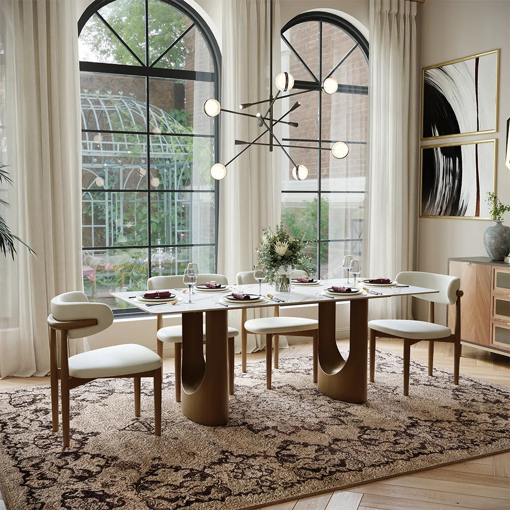 POVISON Modern Rectangular Sintered Stone Dining Table With Double ...