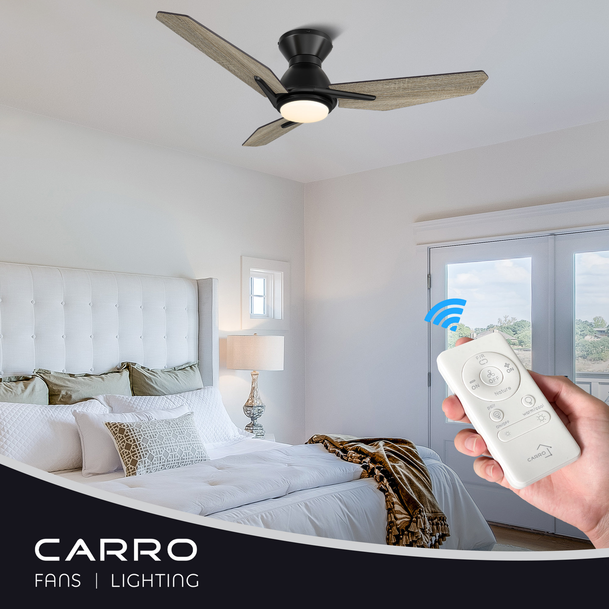 CARRO 44-Inch DC Motor Flush-Mount Ceiling Fan with Remote | Wayfair