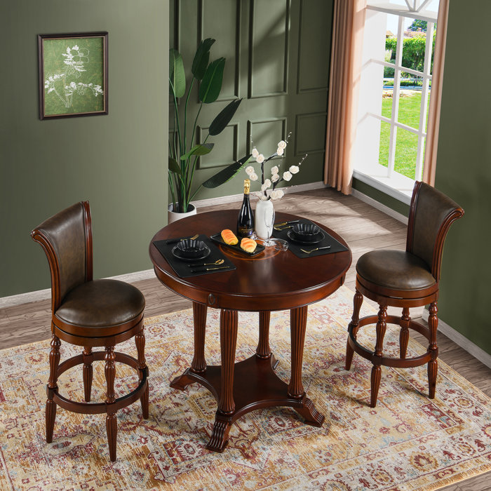 Canora Grey Laiklyn Swivel Solid Wood Bar Stool with PU Upholstered ...