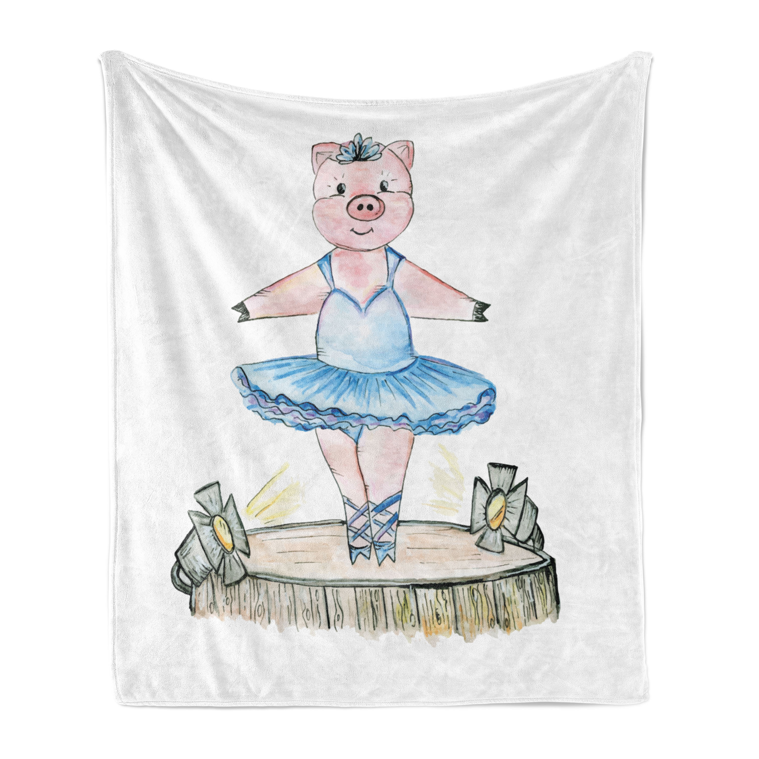 Ambesonne Ballerina Fleece Throw Blanket Pig with Outfit on Stage ...