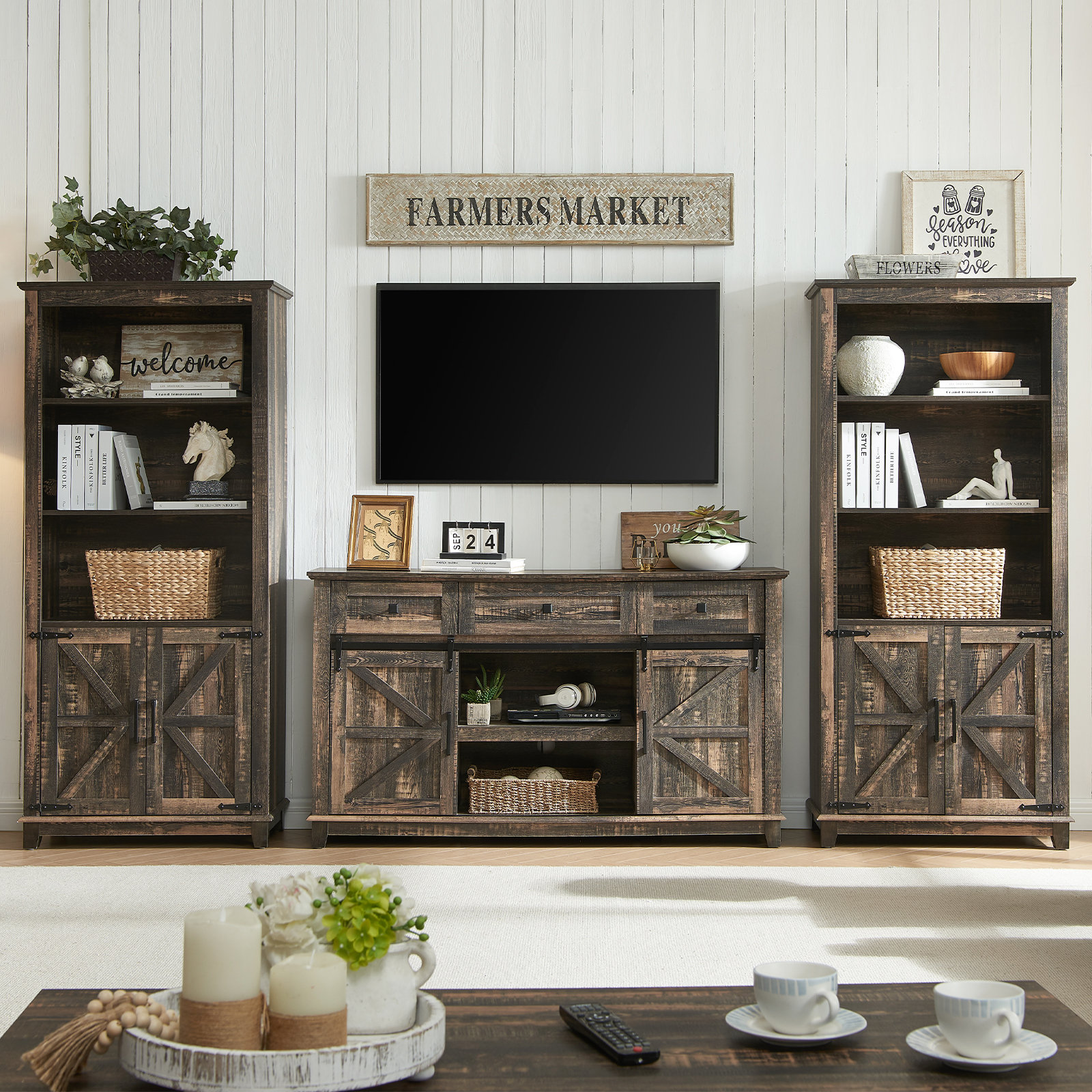 August Grove® Chimira 3- Piece TV Stand Bookcases Living Room Table Set ...