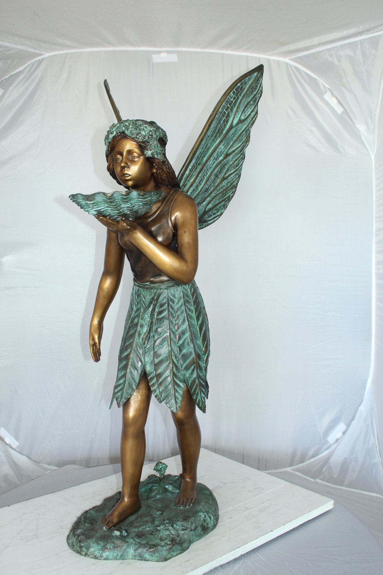 Nifao Statues Angel holding a shell Bronze Statue - Fountain - Size: 18 ...