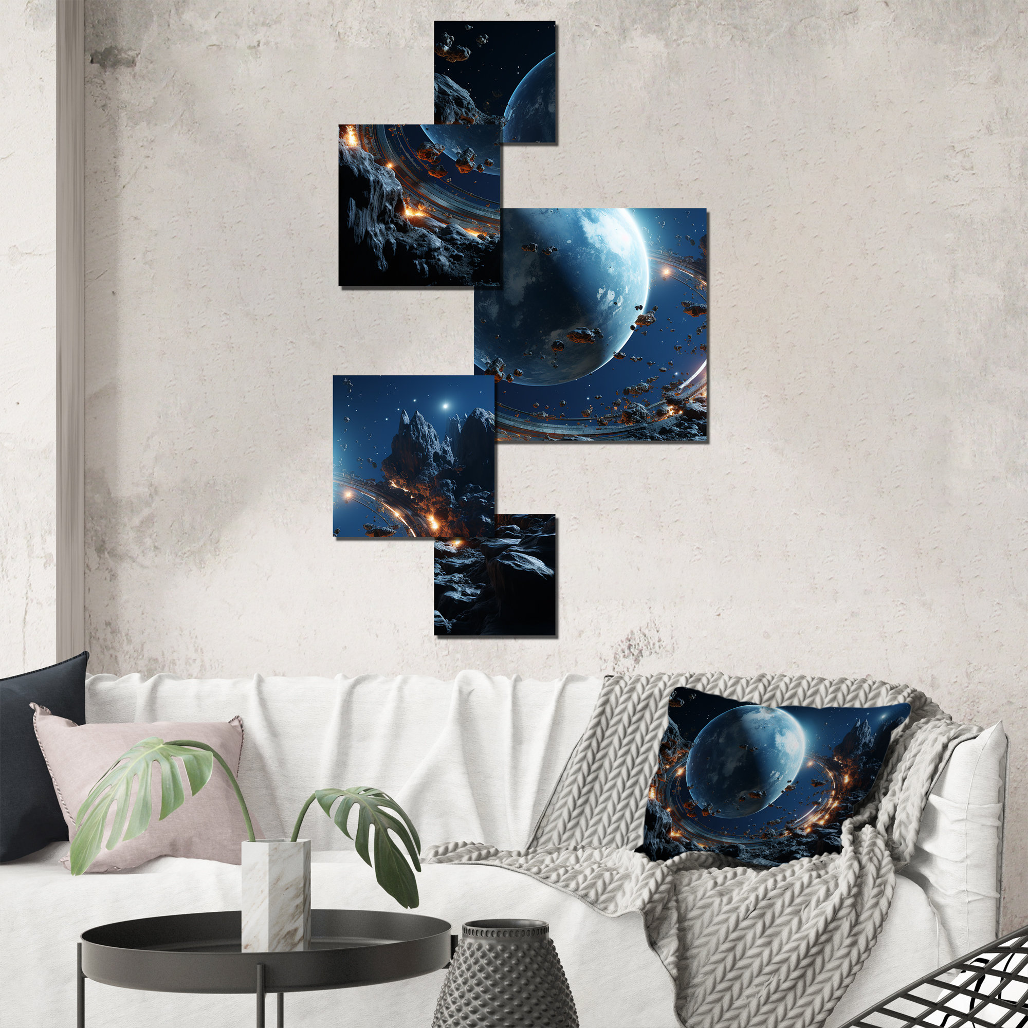Latitude Run® Blue Planets Distortion - Space Planet Square Wall Art ...