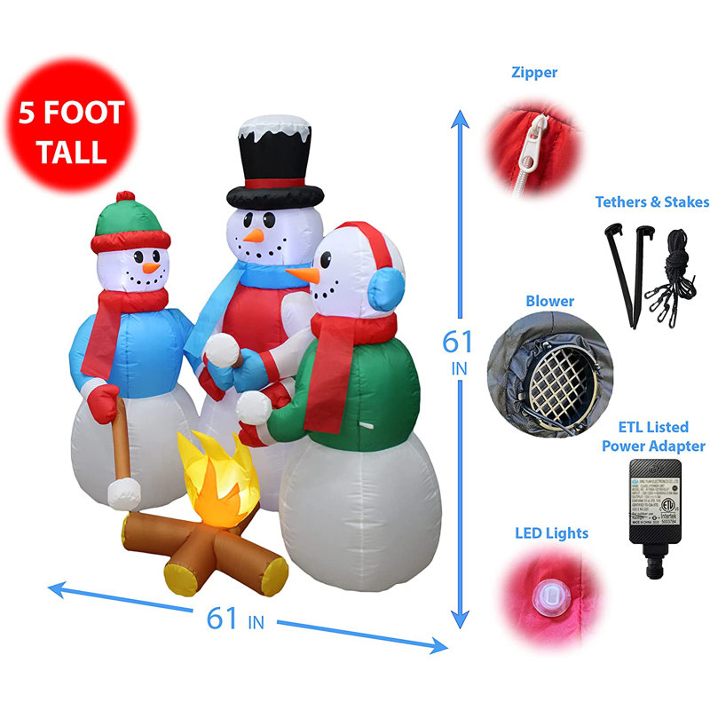 The Holiday Aisle® 5 Foot Tall Huge Christmas Inflatable Snowmen ...