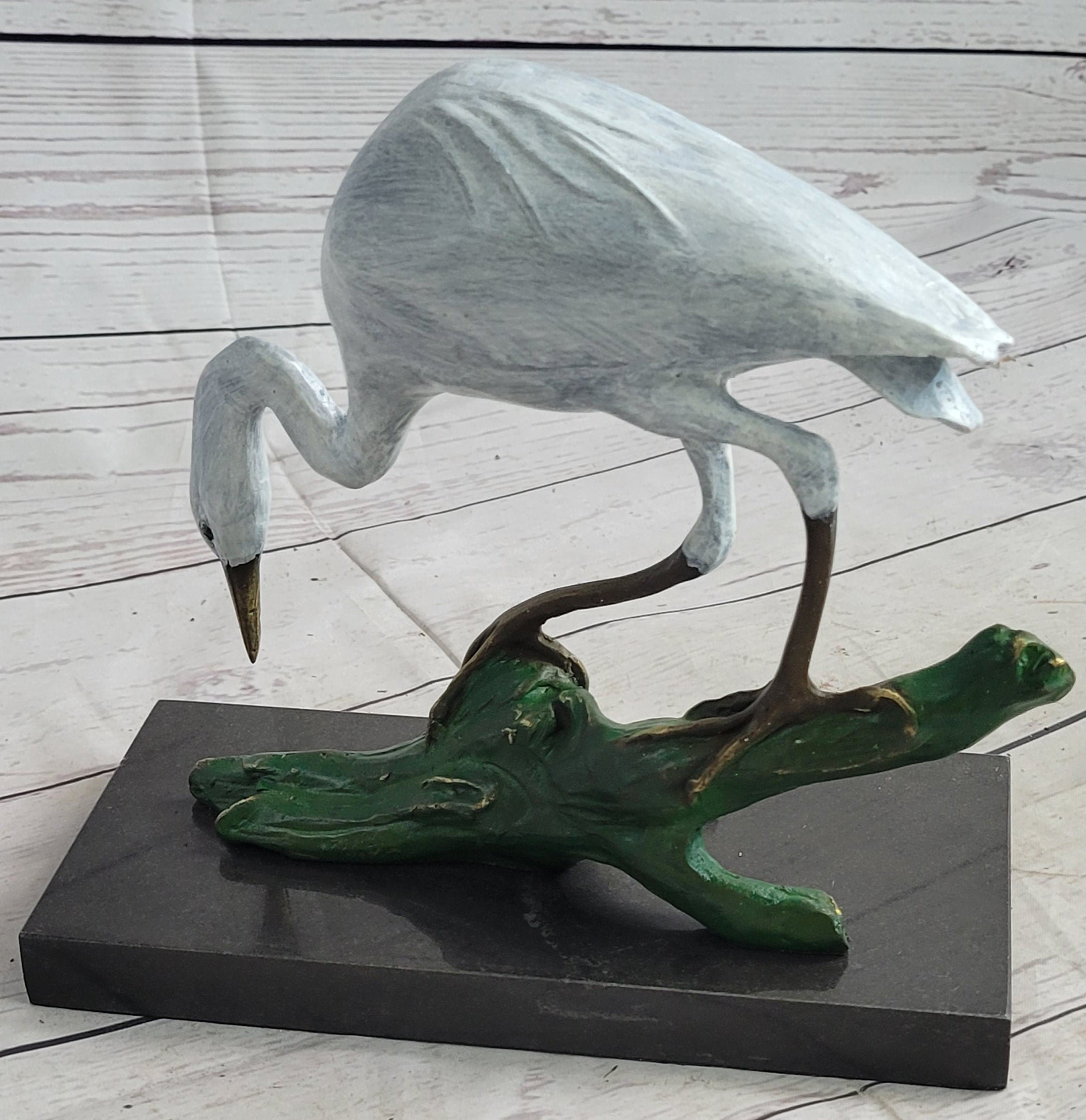 Highland Dunes Real Bronze Art Stork Egret Crane Heron Statue Figurine ...