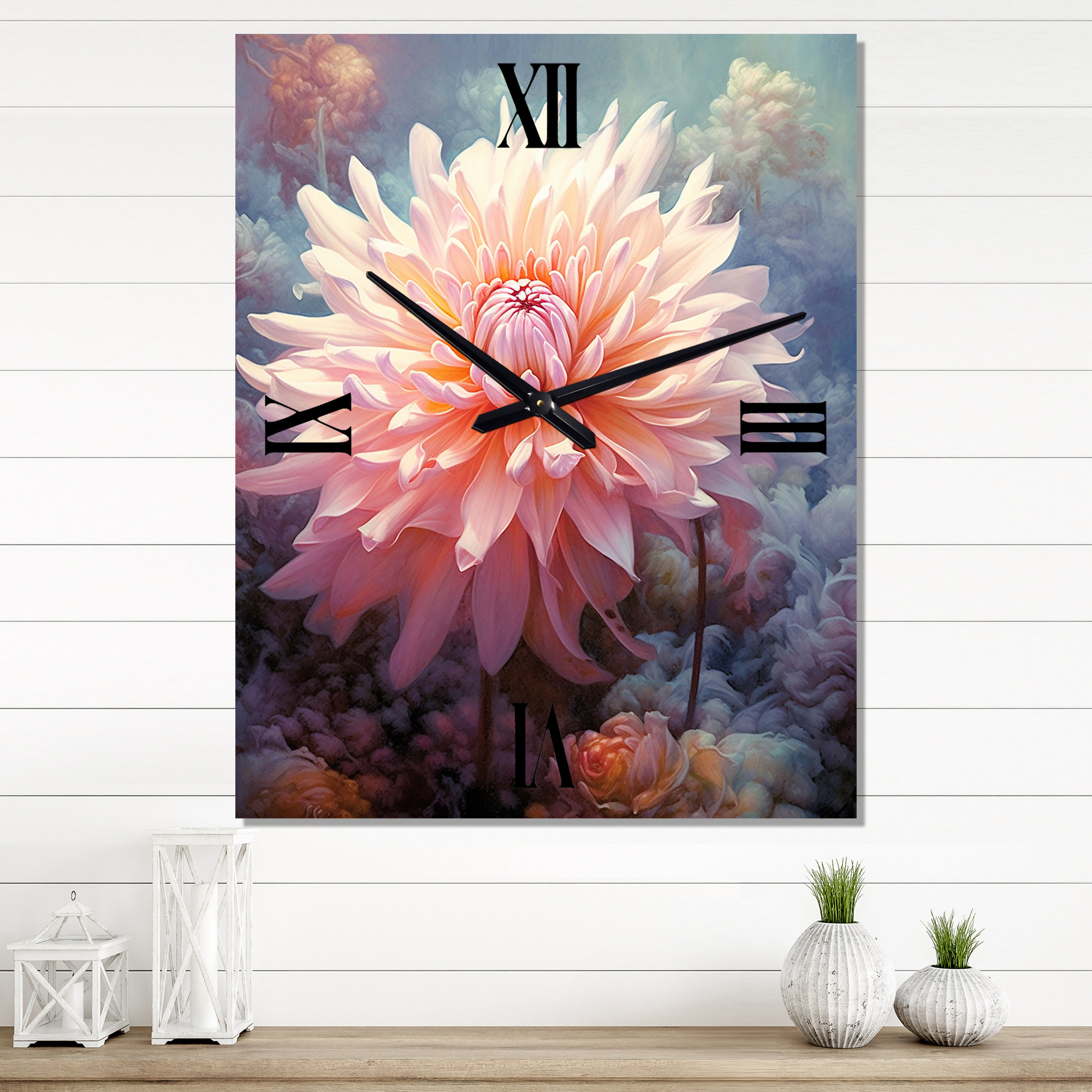Latitude Run® White Pink Mums Blossoms - Floral Wall Clock Oversized ...