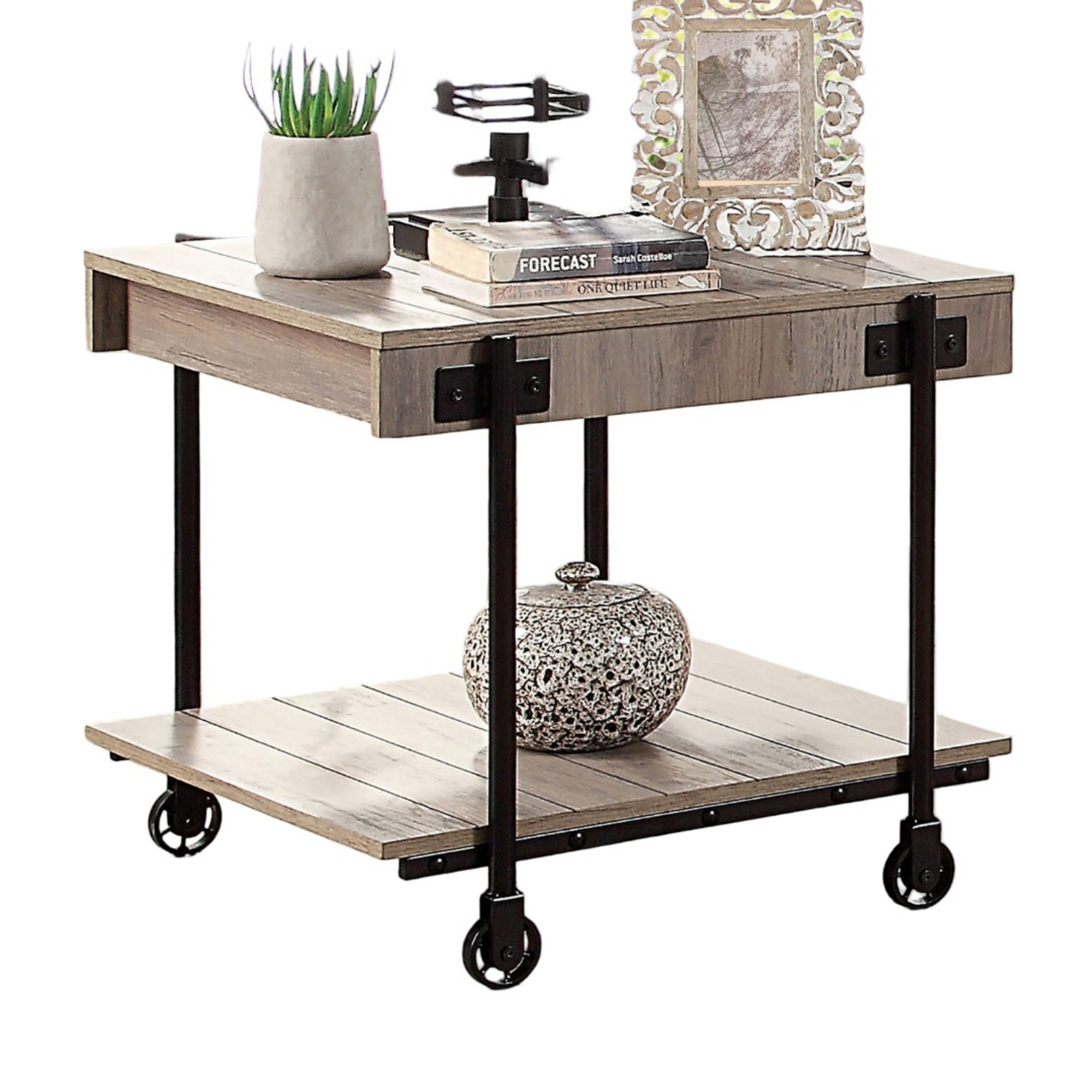 17 Stories Industrial Style 1Pc End Table Open Bottom Shelf Replicate ...
