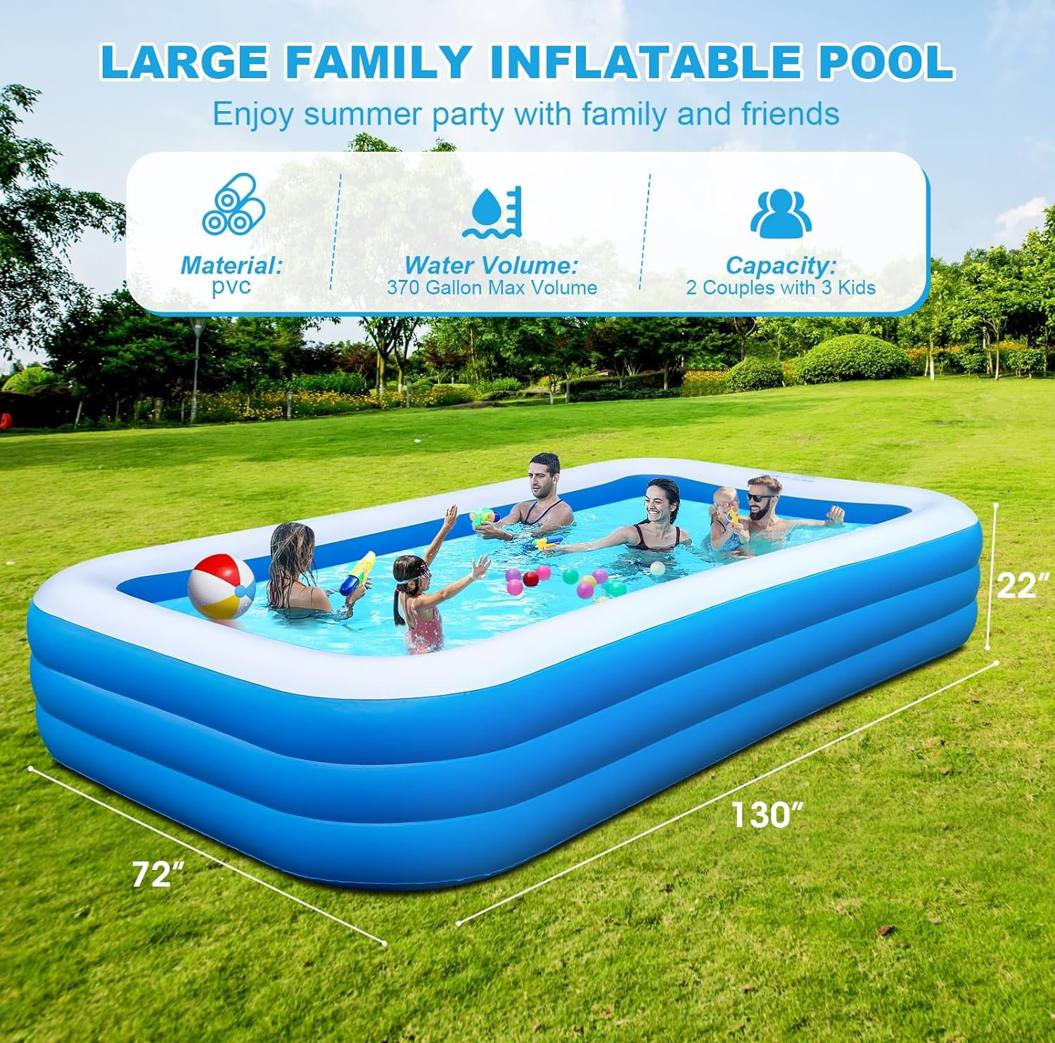 INVOTOT Large Inflatable Pool With Pump, Blow Up Pools For Adults And ...
