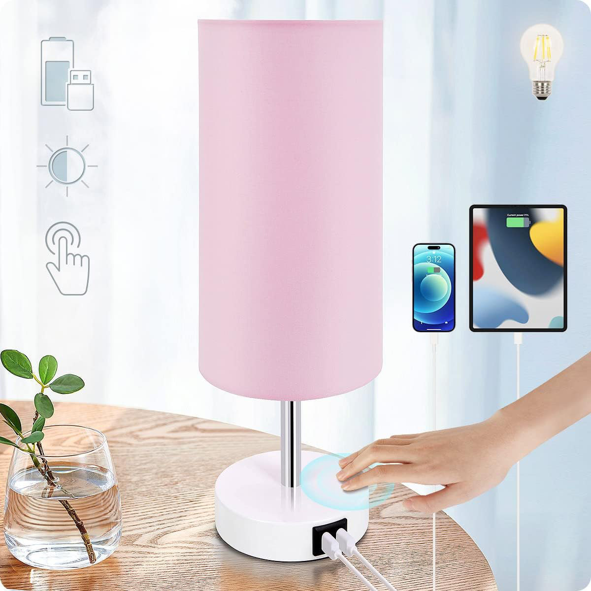 Ebern Designs Touch Control Desk Lamp With USB Port, 3-Level Dimmable ...