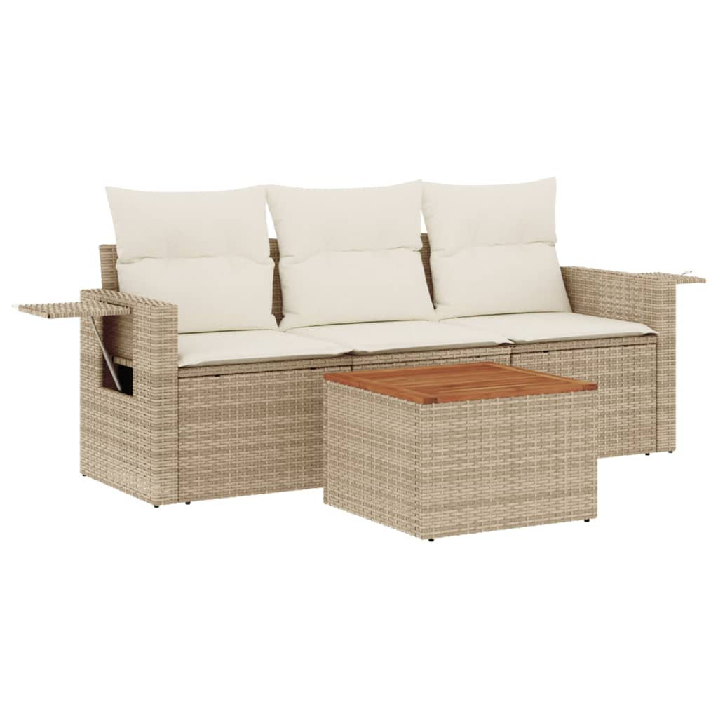 Vidaxl Garden Sofa Set Beige PE Rattan Suitable For 3 People Modular ...