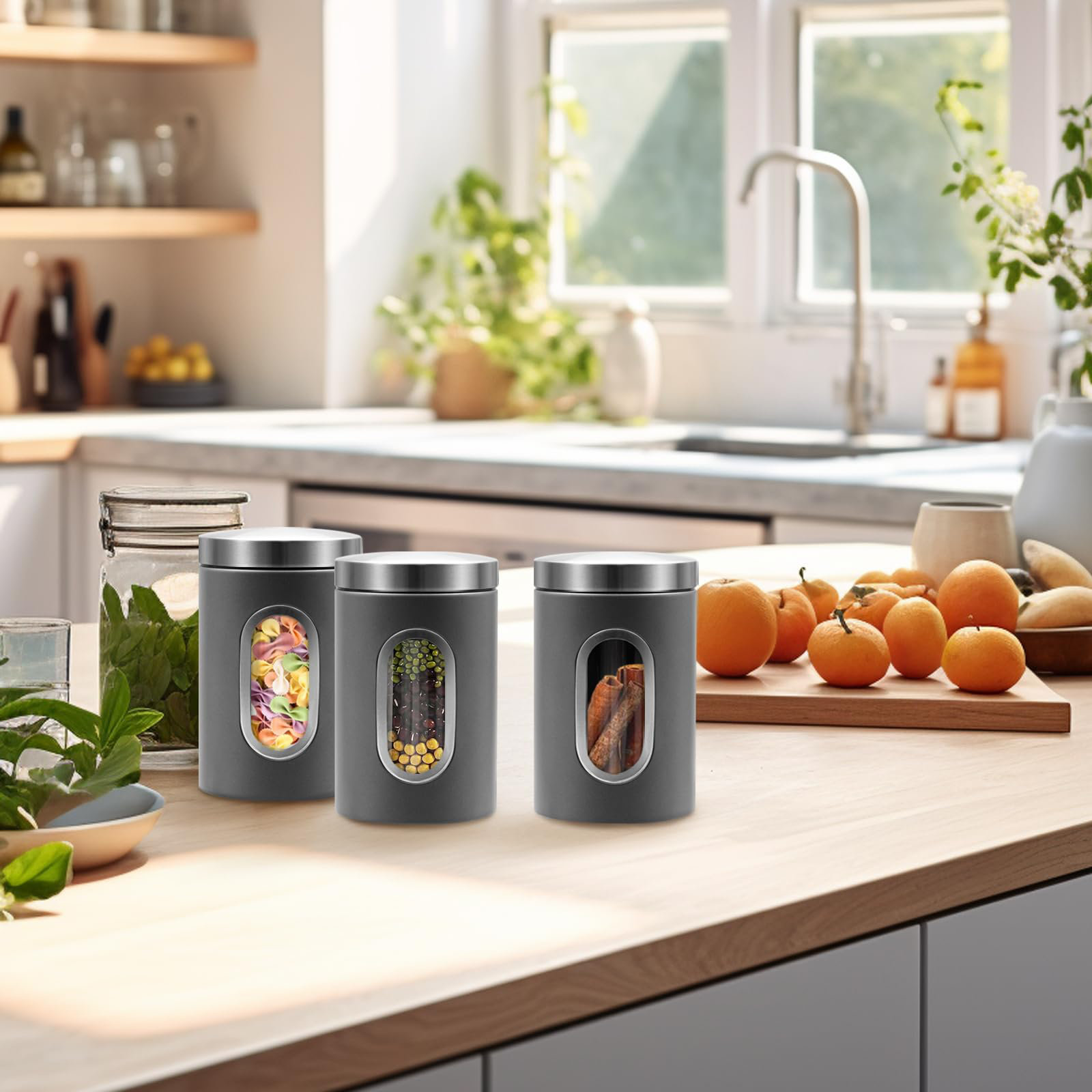 Prep & Savour Canisters Sets For The Kitchen, 3Pcs Sugar Flour Tea ...