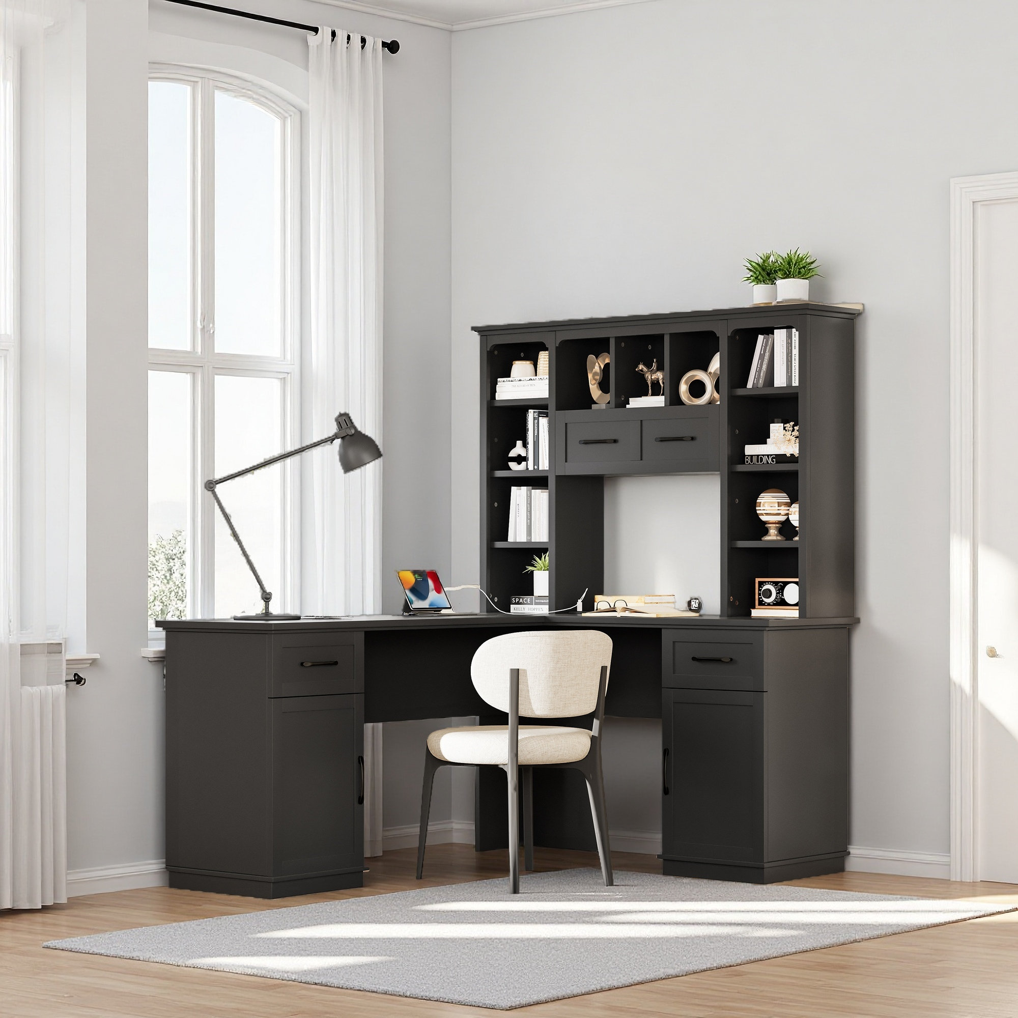 Lark Manor L-Shaped Computer Desk With 2 Cabinets And 2 Drawers, 11 ...