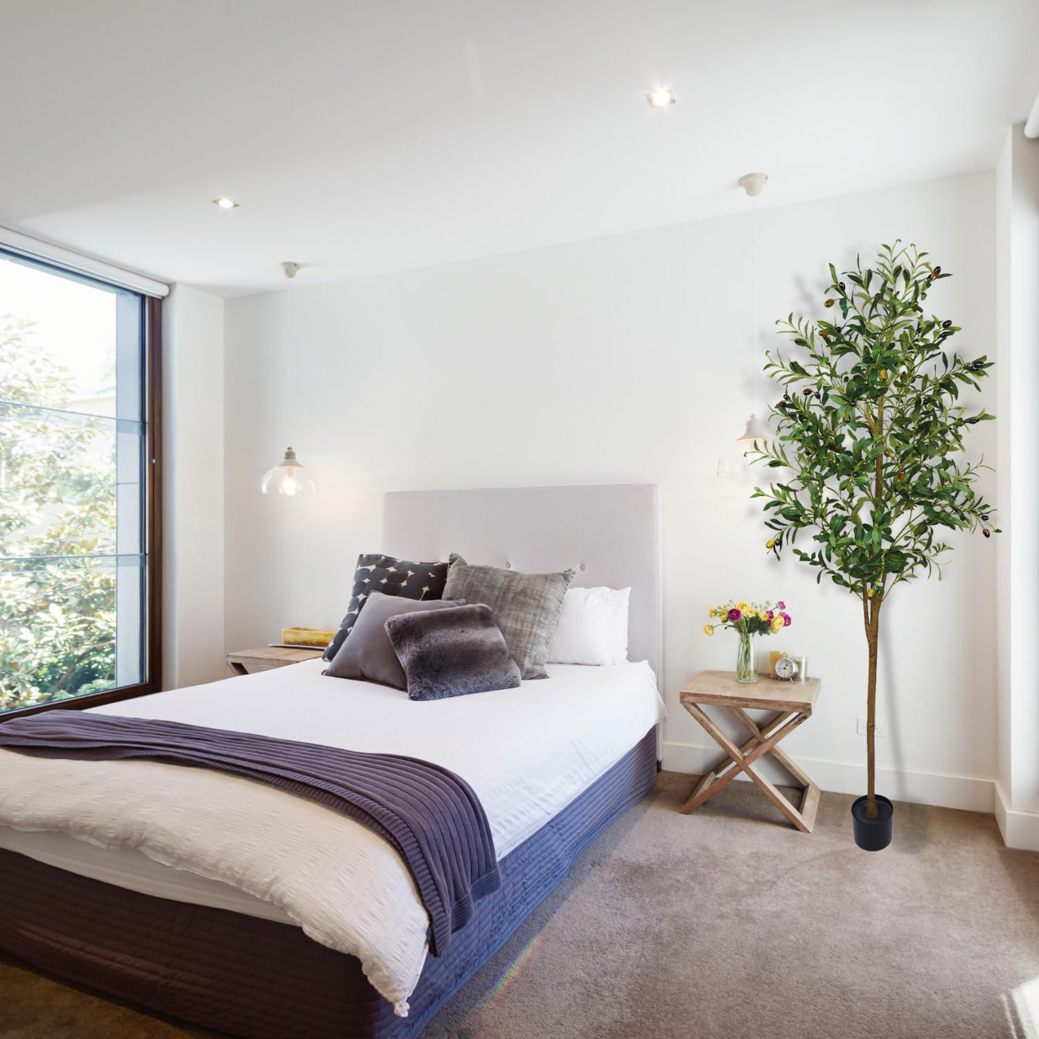 Primrue Artificial Olive Tree, 6FT Potted Silk Faux Olive Tree For Home ...