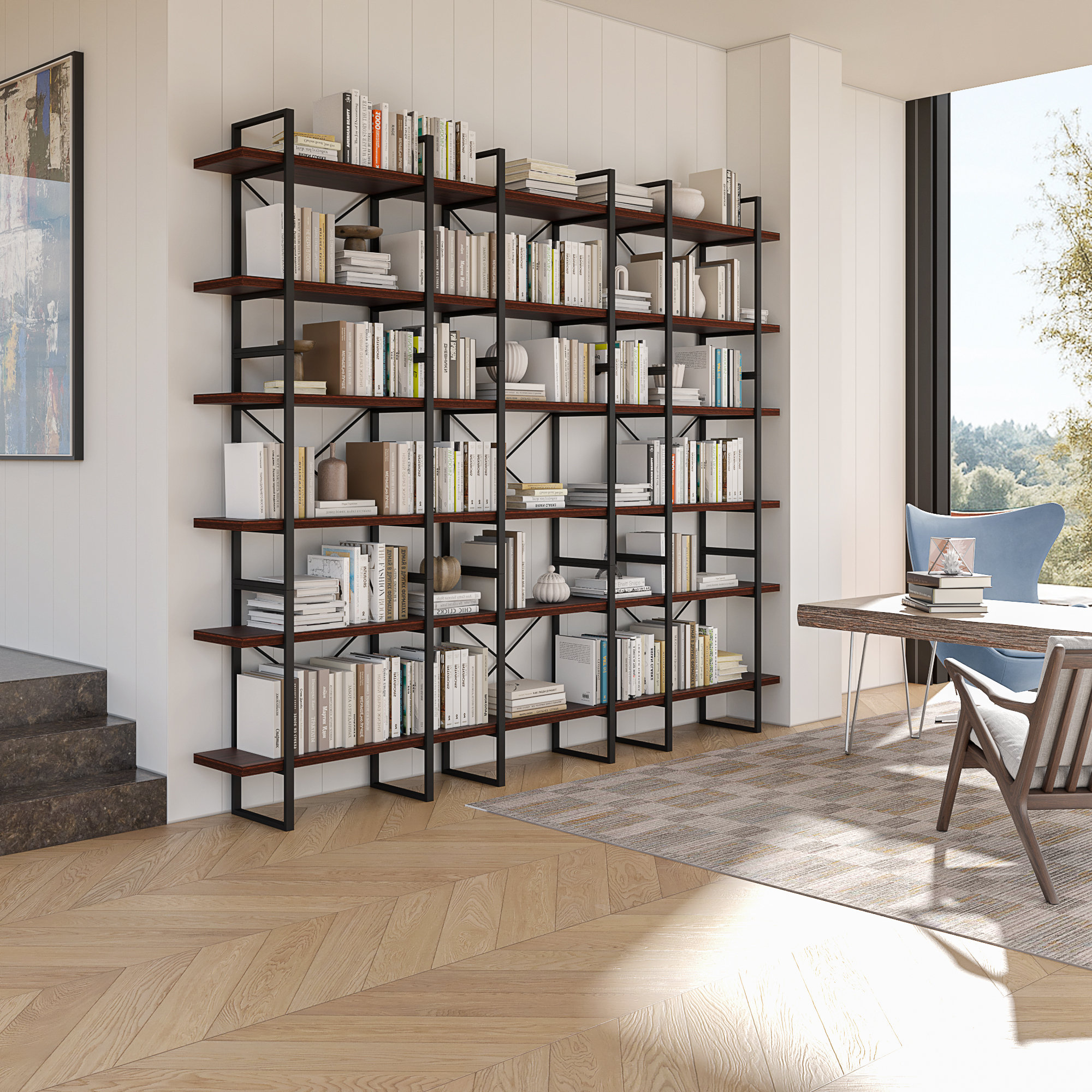 17 Stories Onagre Iron Library Bookcase | Wayfair