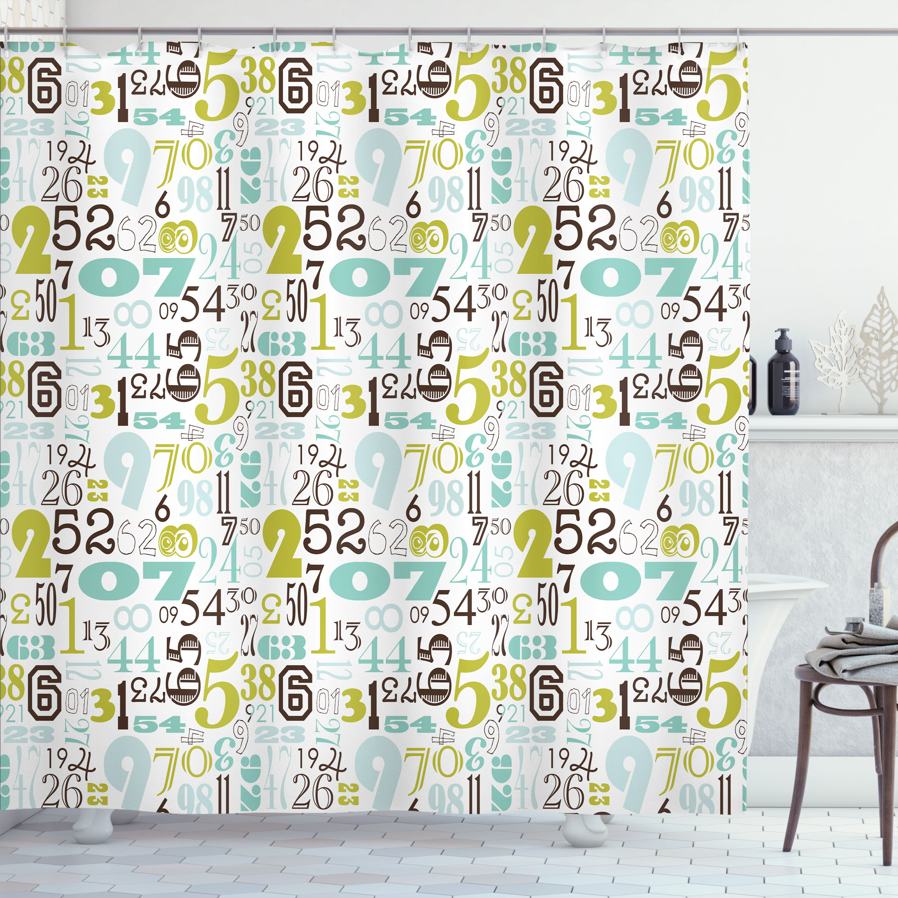 East Urban Home Numbers Shower Curtain Colorful Typography Multicolor ...