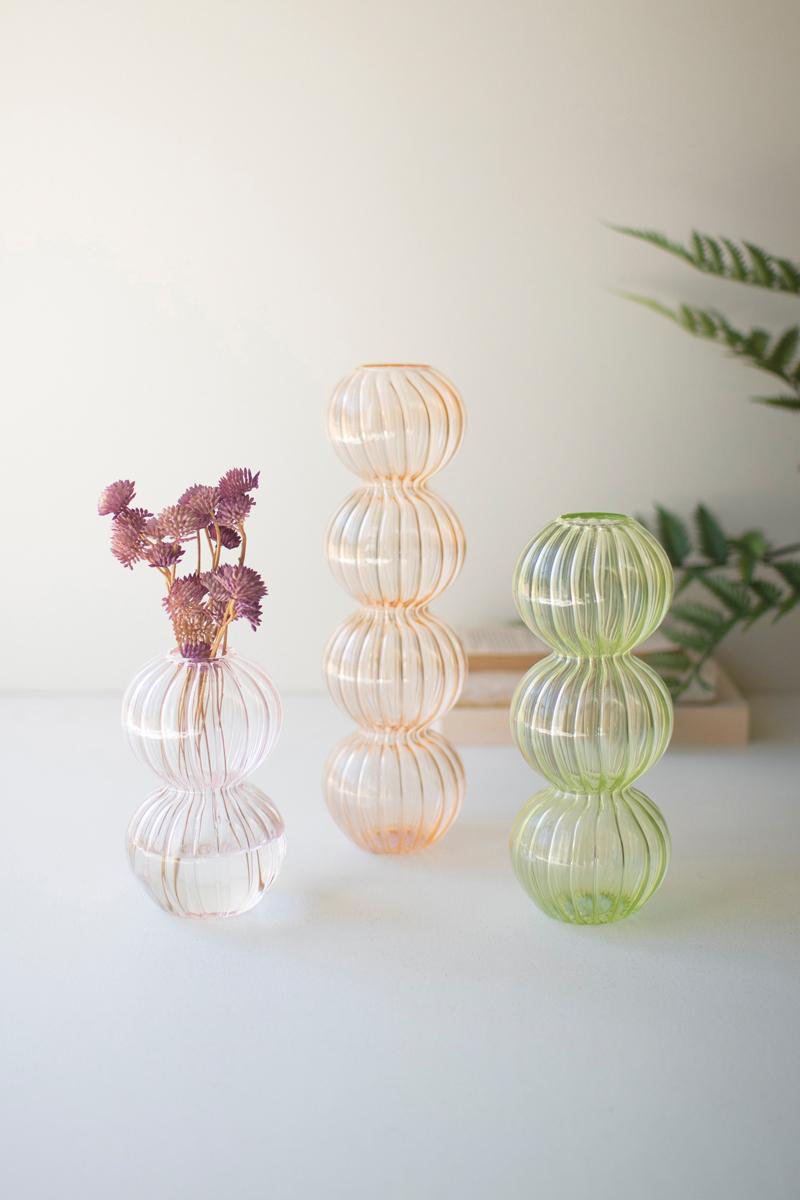 Lark Manor™ SET OF THREE FLUTED GLASS STACKING BALL VASES - ONE EACH ...