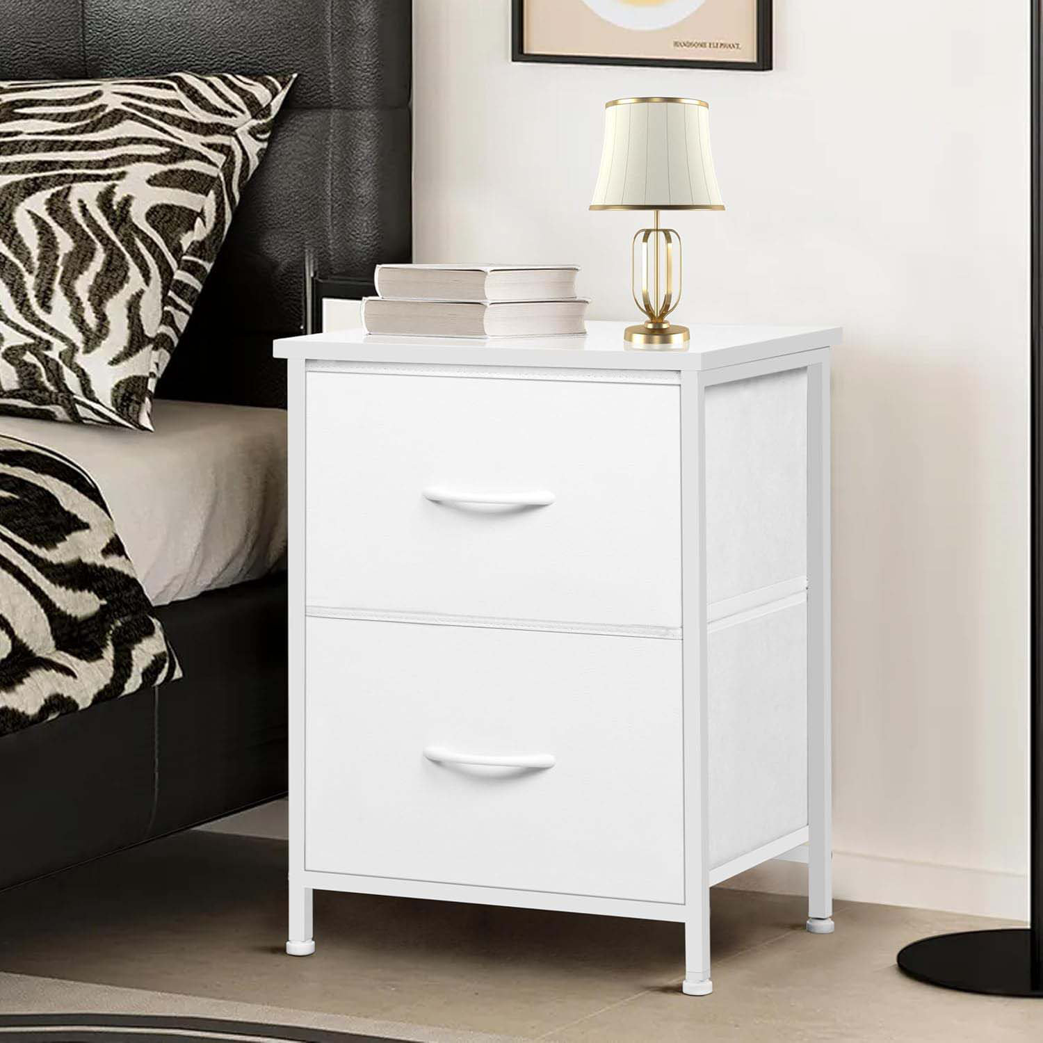Ebern Designs White Nightstand, Bedside Table With 2 Drawers, Small ...