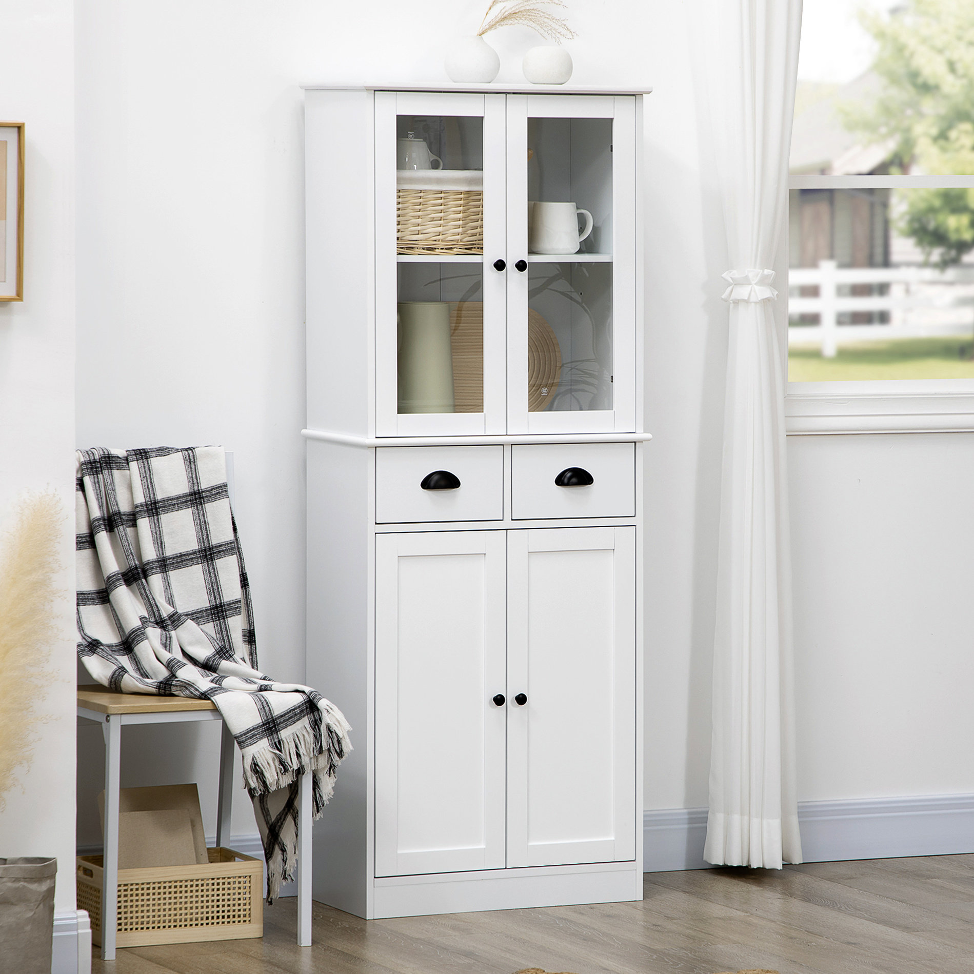 Latitude Run® 61" Freestanding Kitchen Pantry - White. Soft Close Doors ...