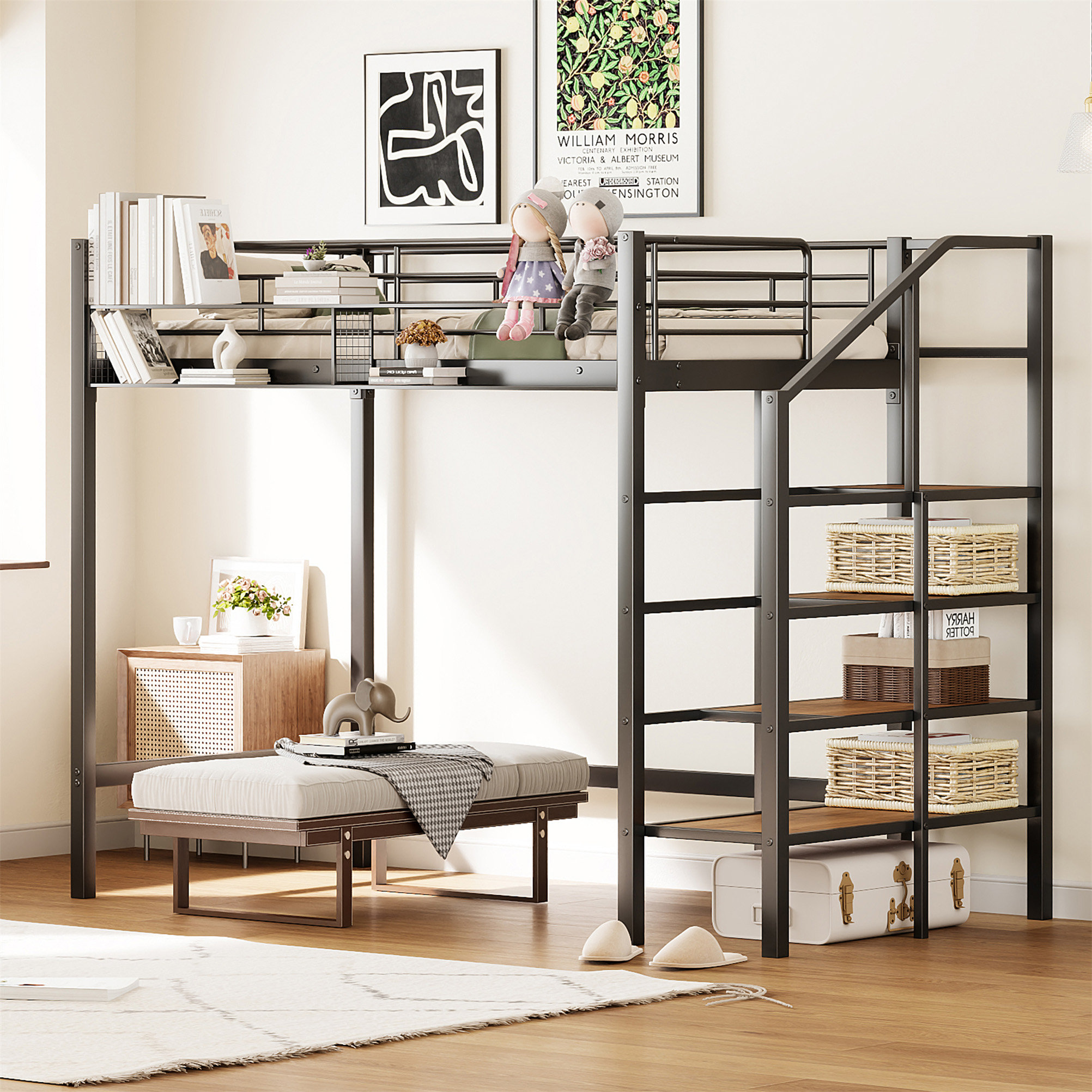 Mason & Marbles Canaan Platform, Loft Bed with Upper Grid Shelf and ...
