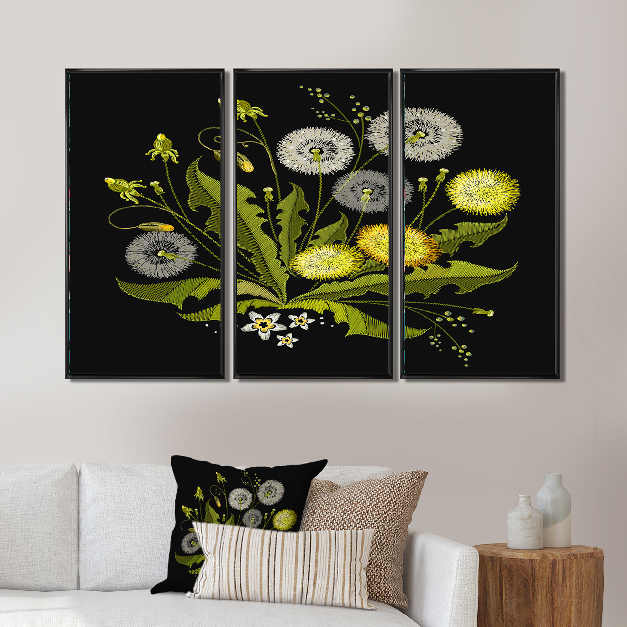 Winston Porter Dandelion On Black - Traditional Framed Canvas Wall Art ...