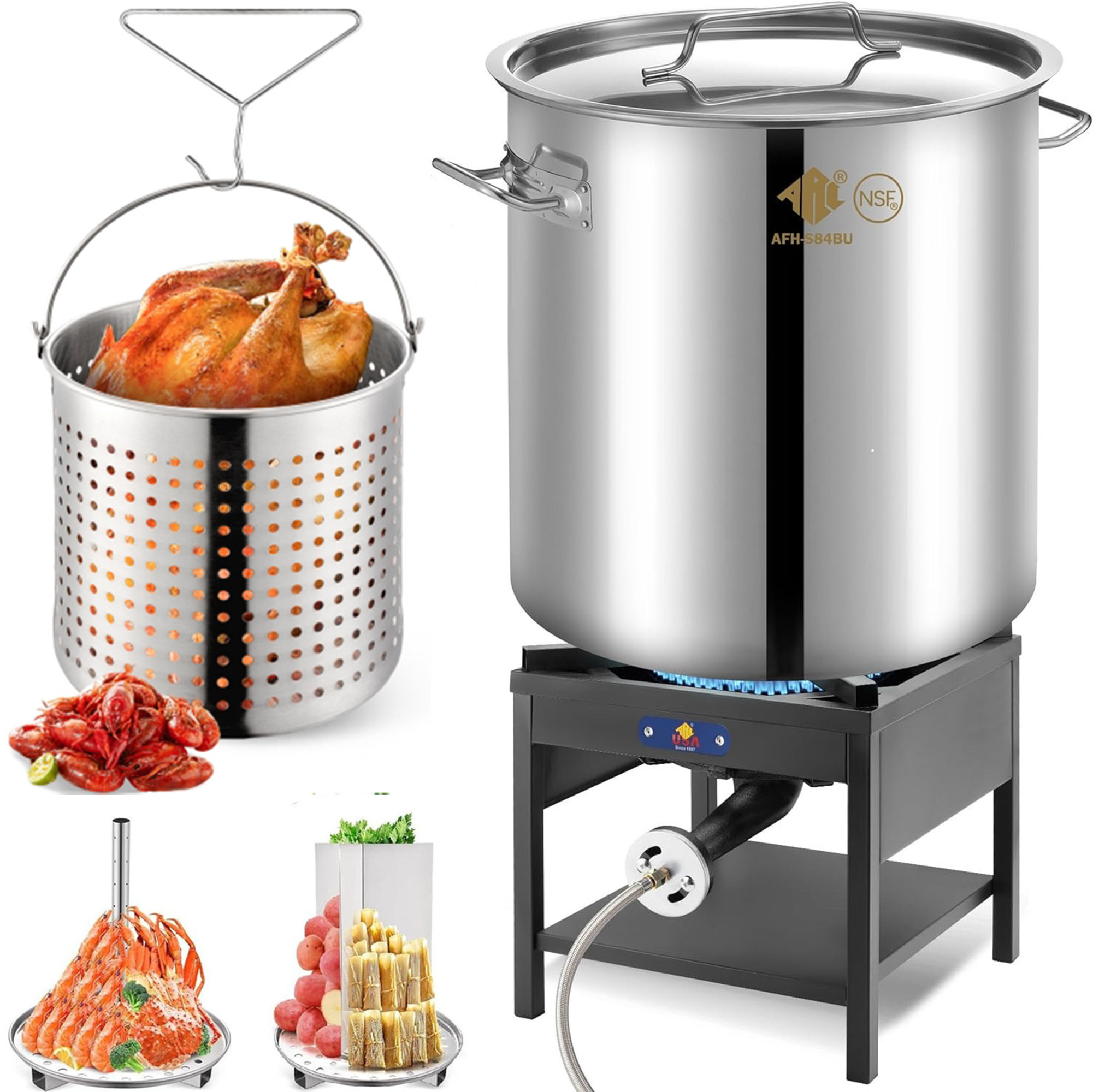 ARC 84qt Stainless Steel Pot With 200,000btu Propane Fryer, Seafood ...